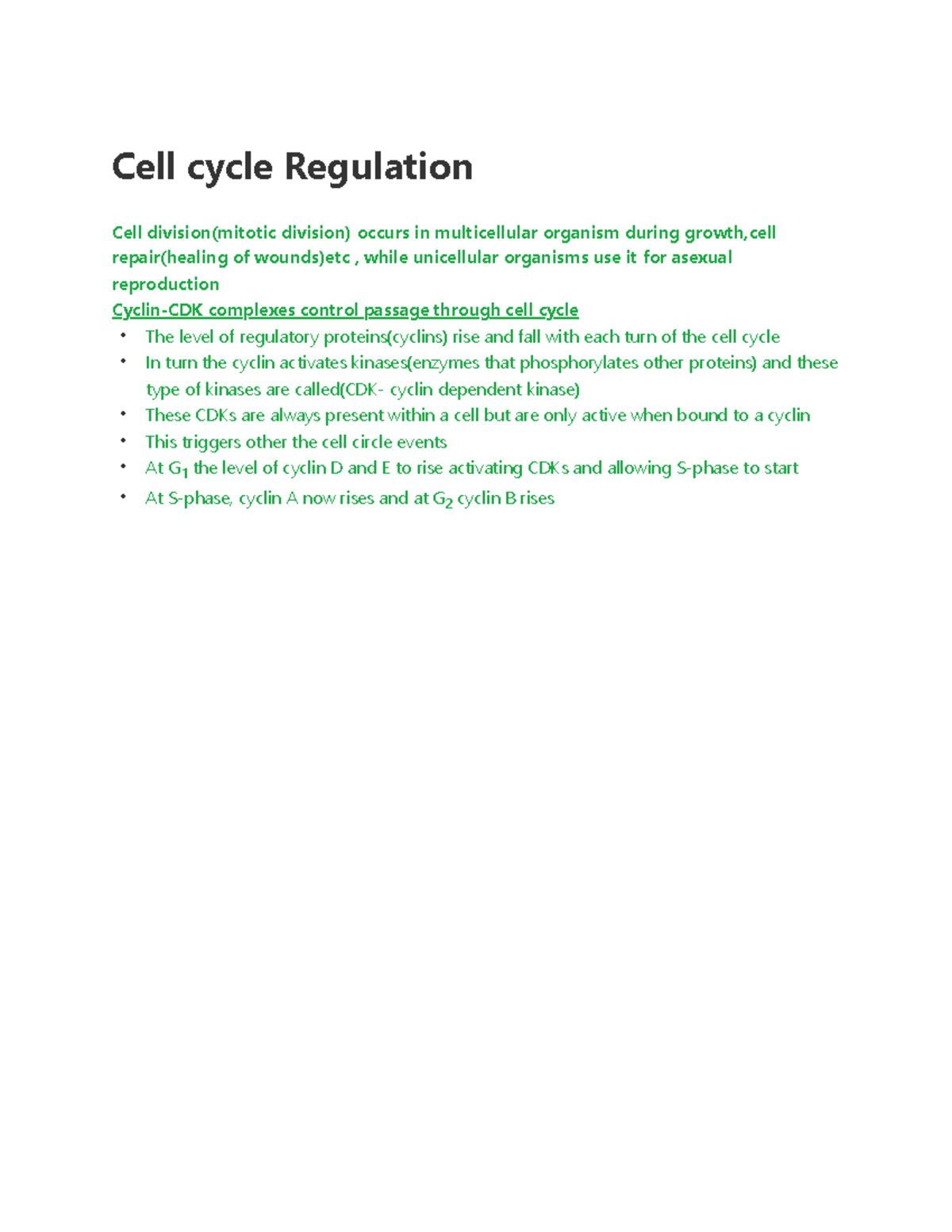 Cell cycle Regulation - Summary Molecular and cell biology - Cell cycle Regulation Cell - Studocu