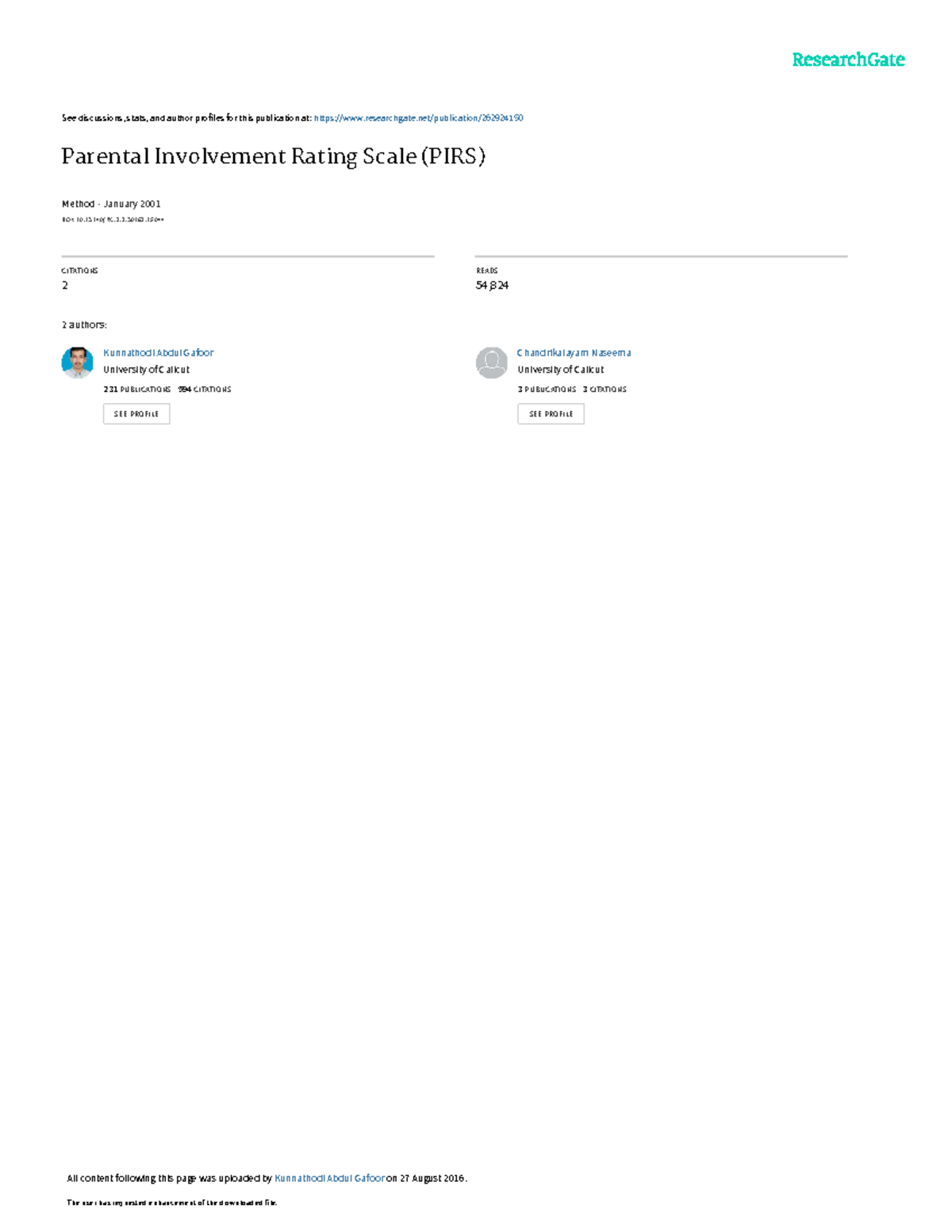 Parental Involvement Rating Scale 2001 - See discussions, stats, and ...