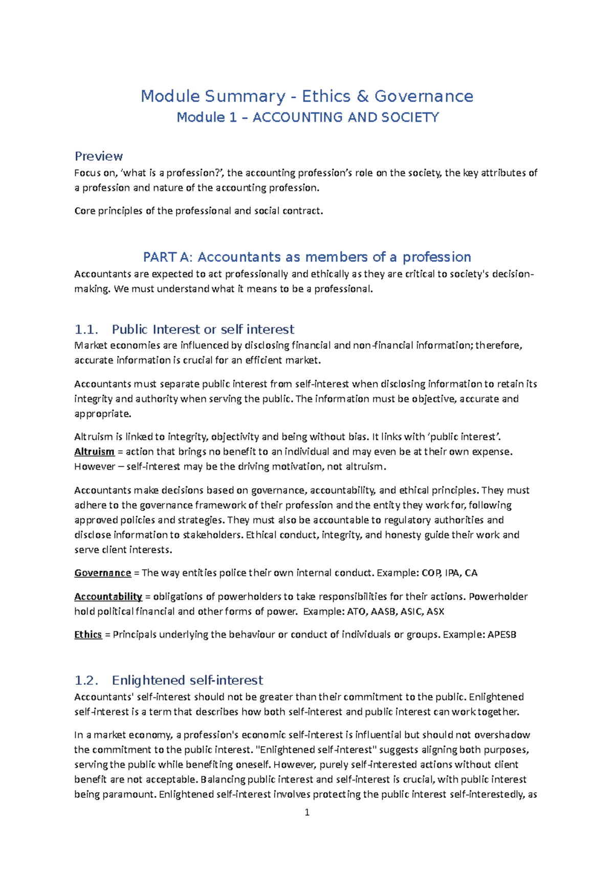 Module 1 - Summary - Module Summary - Ethics & Governance Module 1 ...