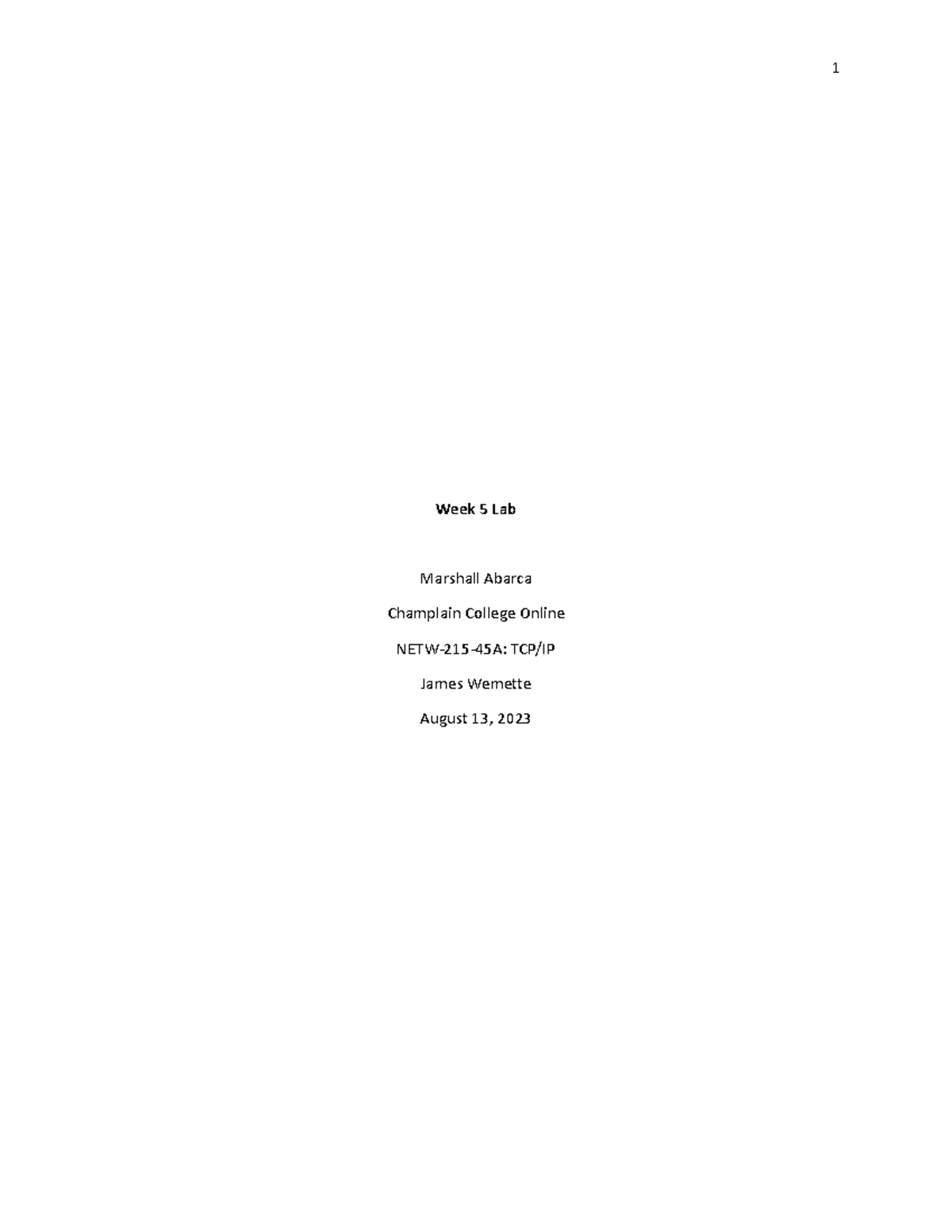 NETW-215-45A Week 5 Lab - Week 5 Lab Marshall Abarca Champlain College ...