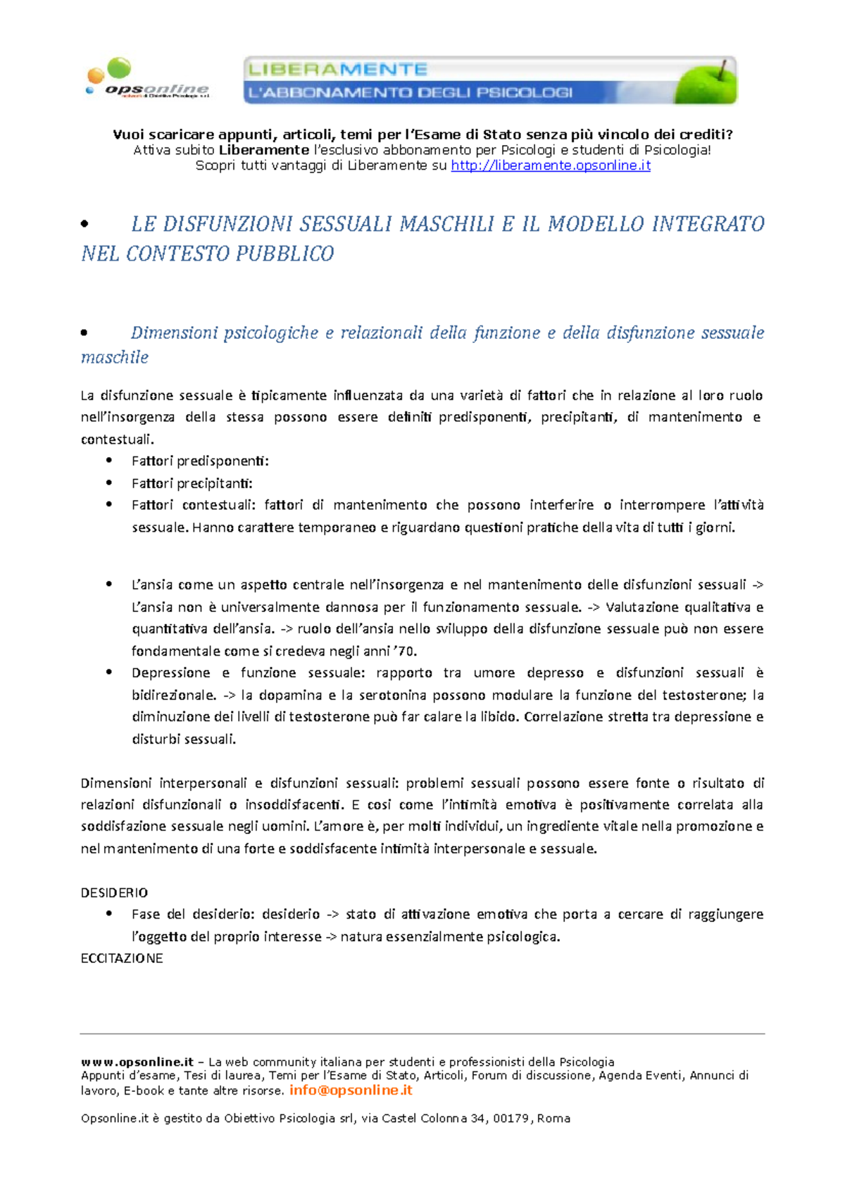 Sintesi Disfunzioni sessuali maschili modello integrato nel contesto ...