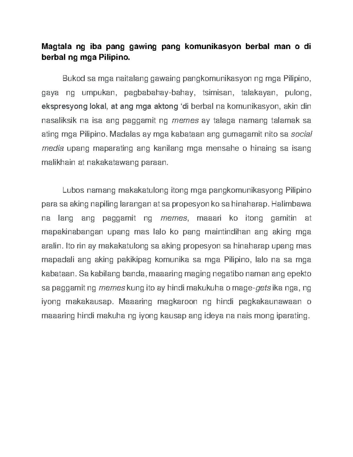 Gwaing Pangkomunikasyong Berbal at Di-berbal - Magtala ng iba pang ...