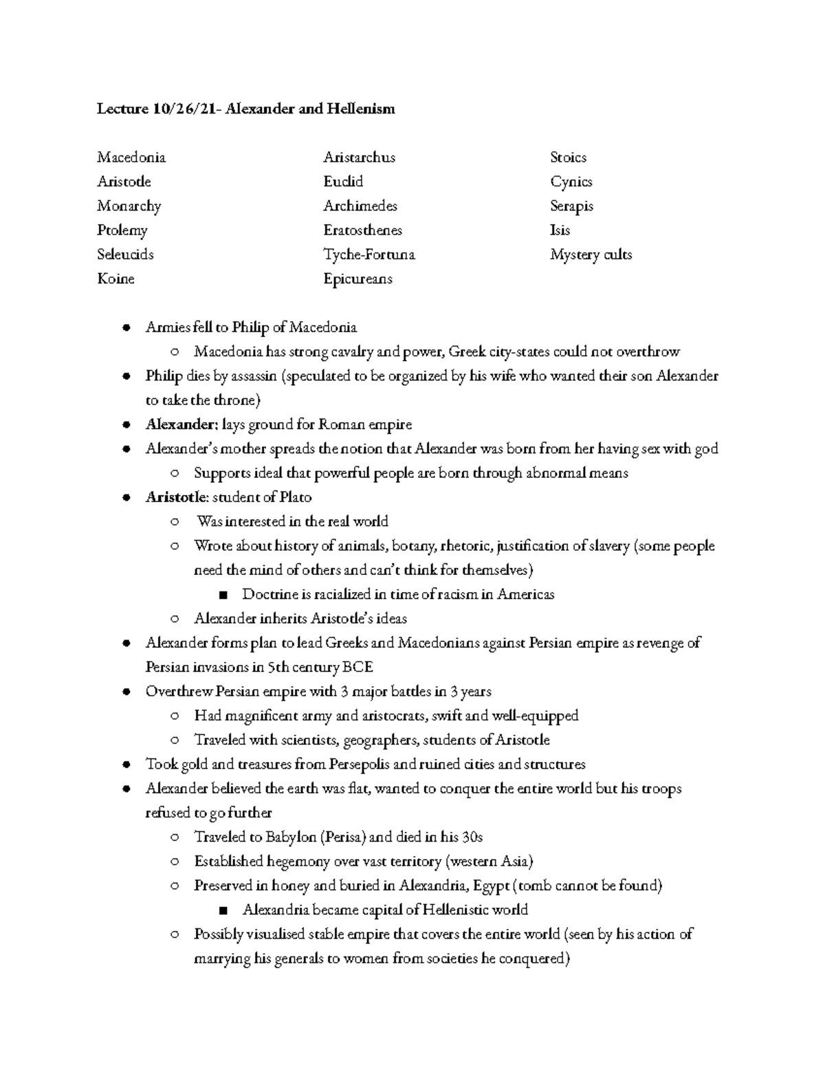 MMW 11 Alexander and Hellenism - Lecture 10/26/21- Alexander and ...