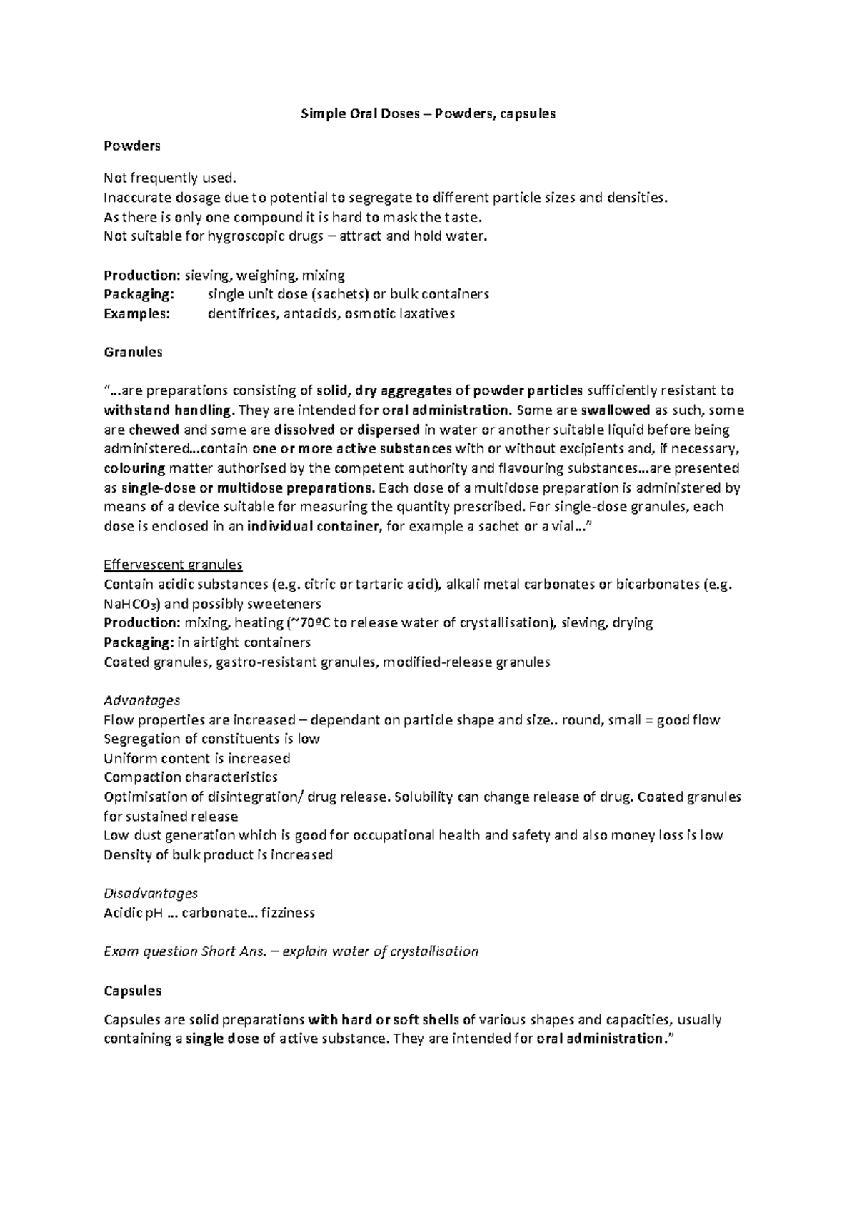 Simple Oral Doses - powders and capsules - notes - Simple Oral Doses ...