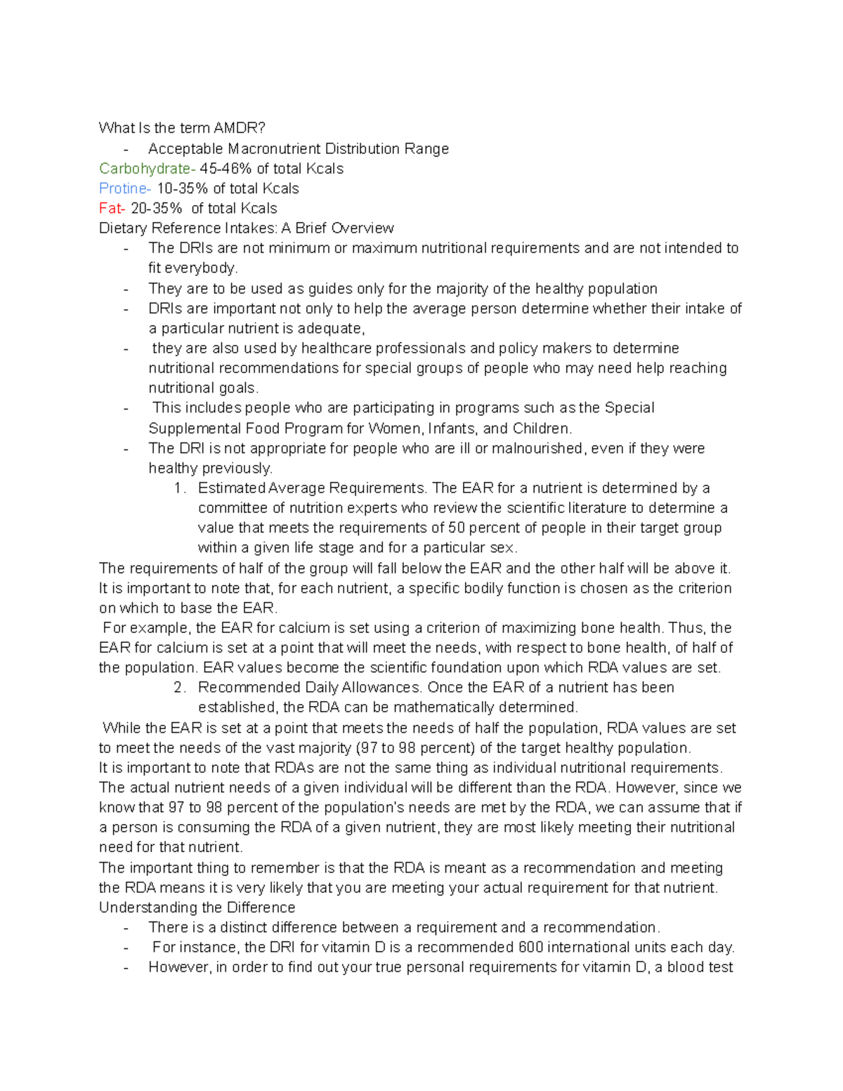 Chapter 12 - What Is the term AMDR? - Acceptable Macronutrient ...