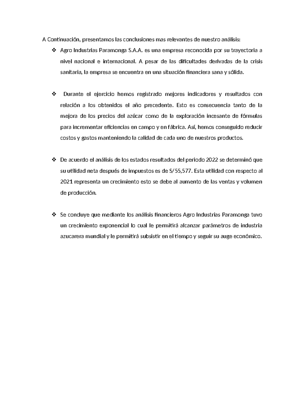 Concliones - concluciones - A Continuación, presentamos las ...