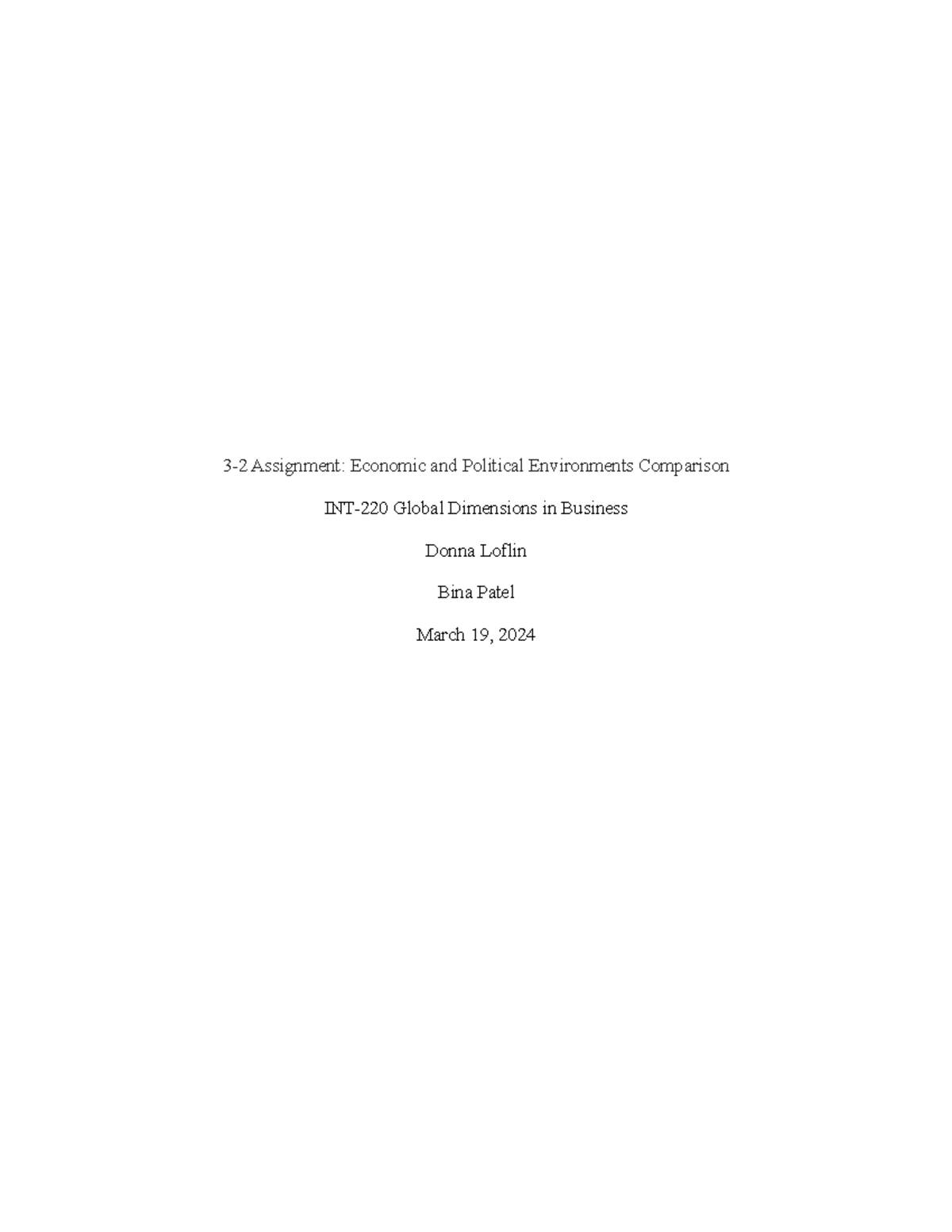 INT 220 Module Three Assignment March - 3-2 Assignment: Economic and ...