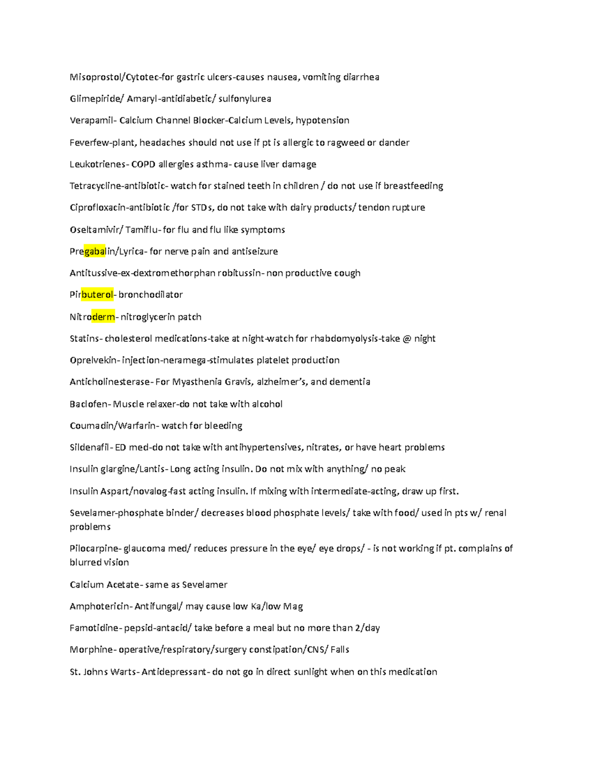 Study guide-1 - drugs - Misoprostol/Cytotec-for gastric ulcers-causes ...