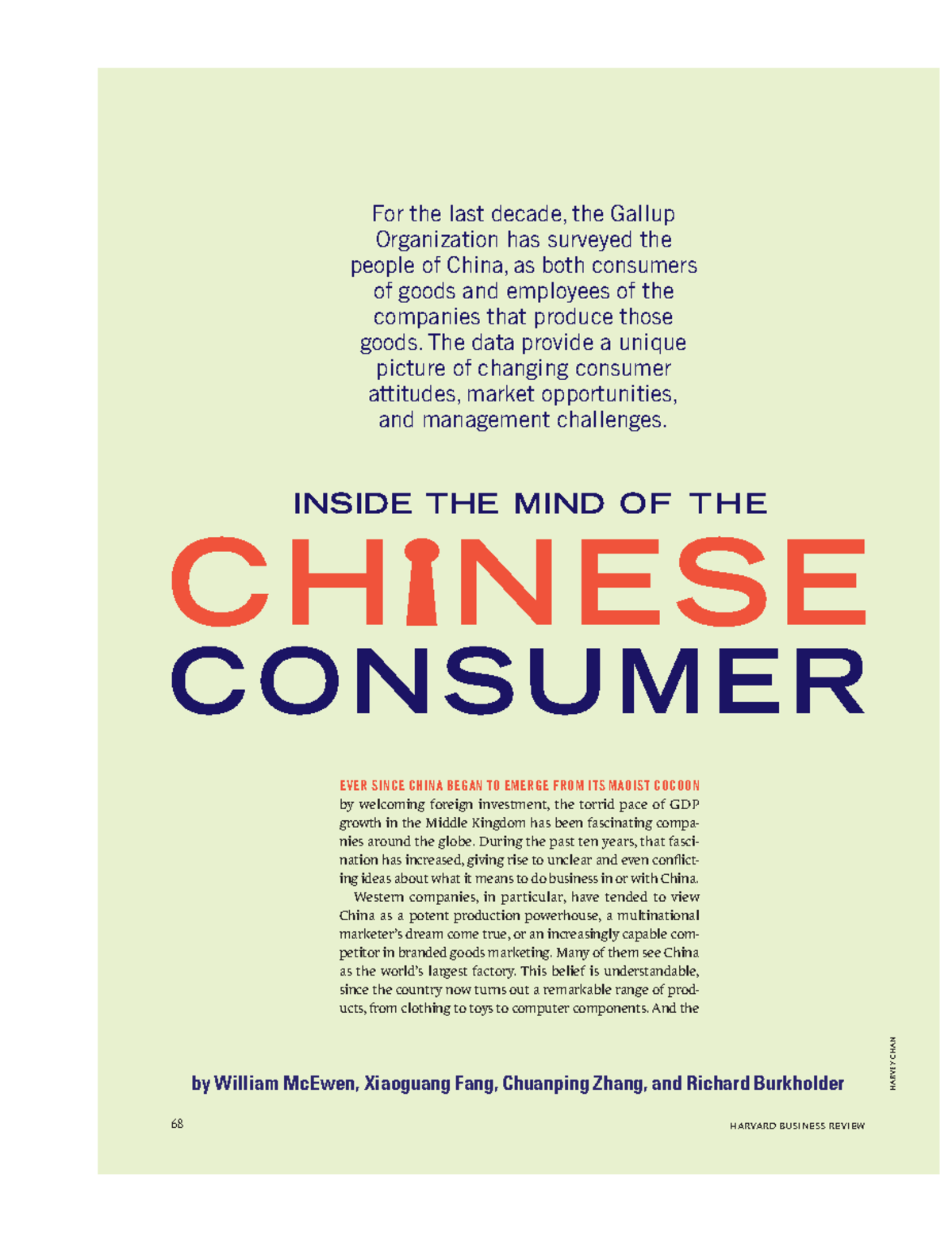 Chinese consumer survey - CH INESE C ONSUMER 68 harvard business review ...