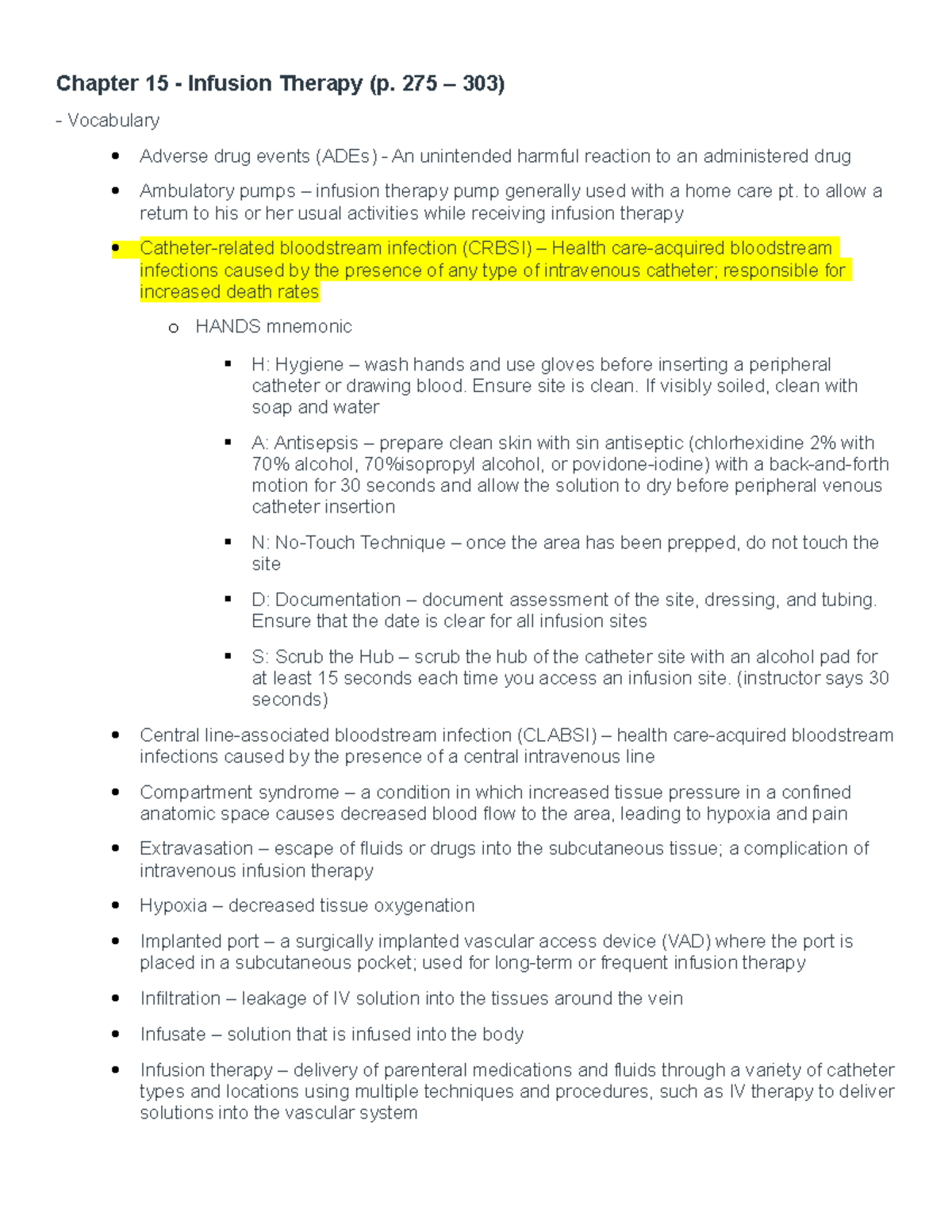 Exam 1 Study Guide - Chapter 15 - Infusion Therapy (p. 275 – 303 ...