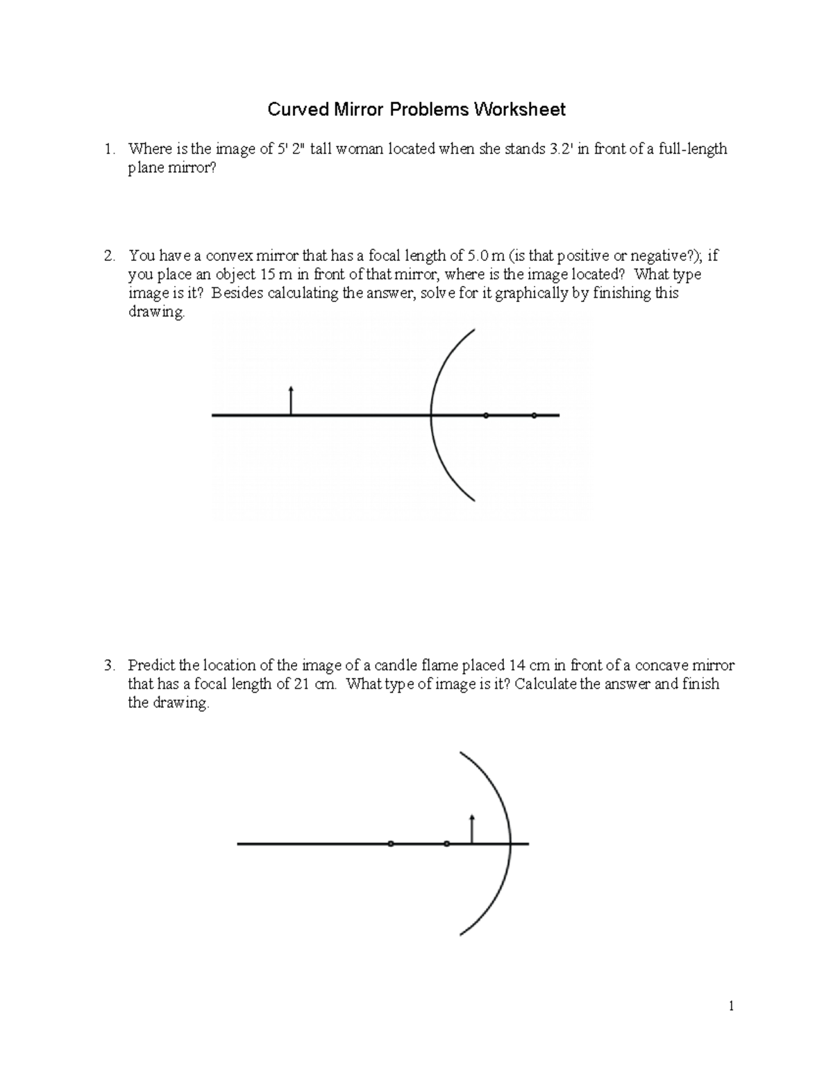 Mirror Problems Worksheet - Curved Mirror Problems Worksheet Where is ...