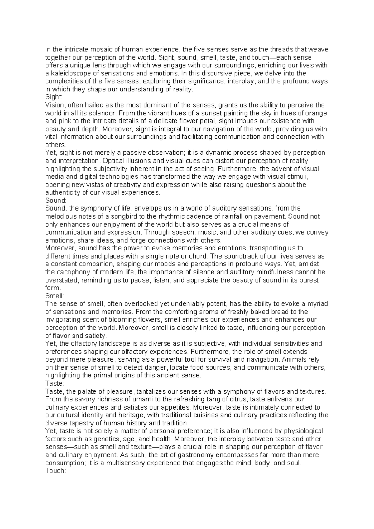 Discursive piece - essay - In the intricate mosaic of human experience ...