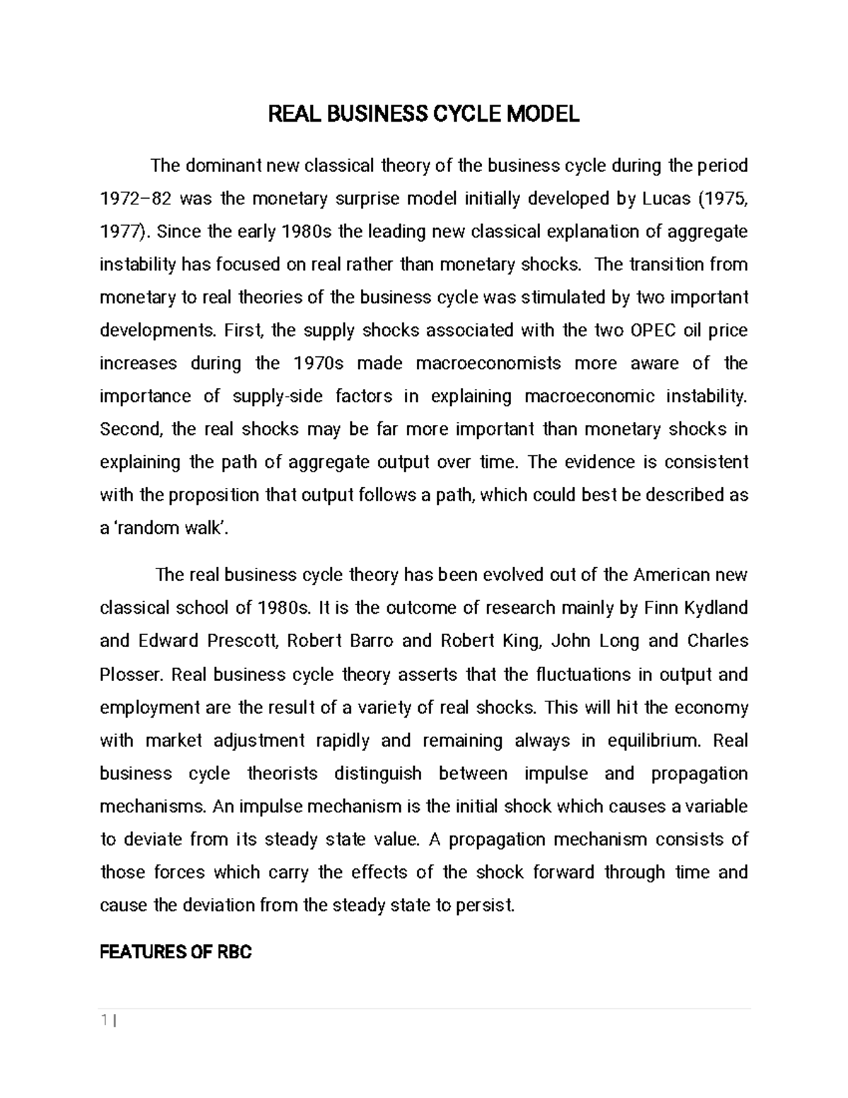 REAL Business Cycle Model - R E A L B U S I N E S S C Y C L E MO D E L ...