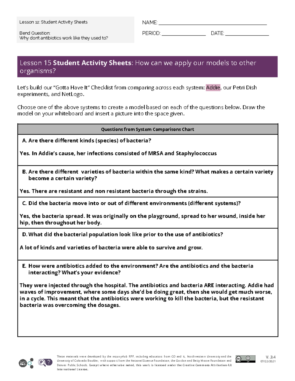 Copy of SAS Lesson 15 - Professor Oney ISB 202 Activity Sheet - Lesson ...