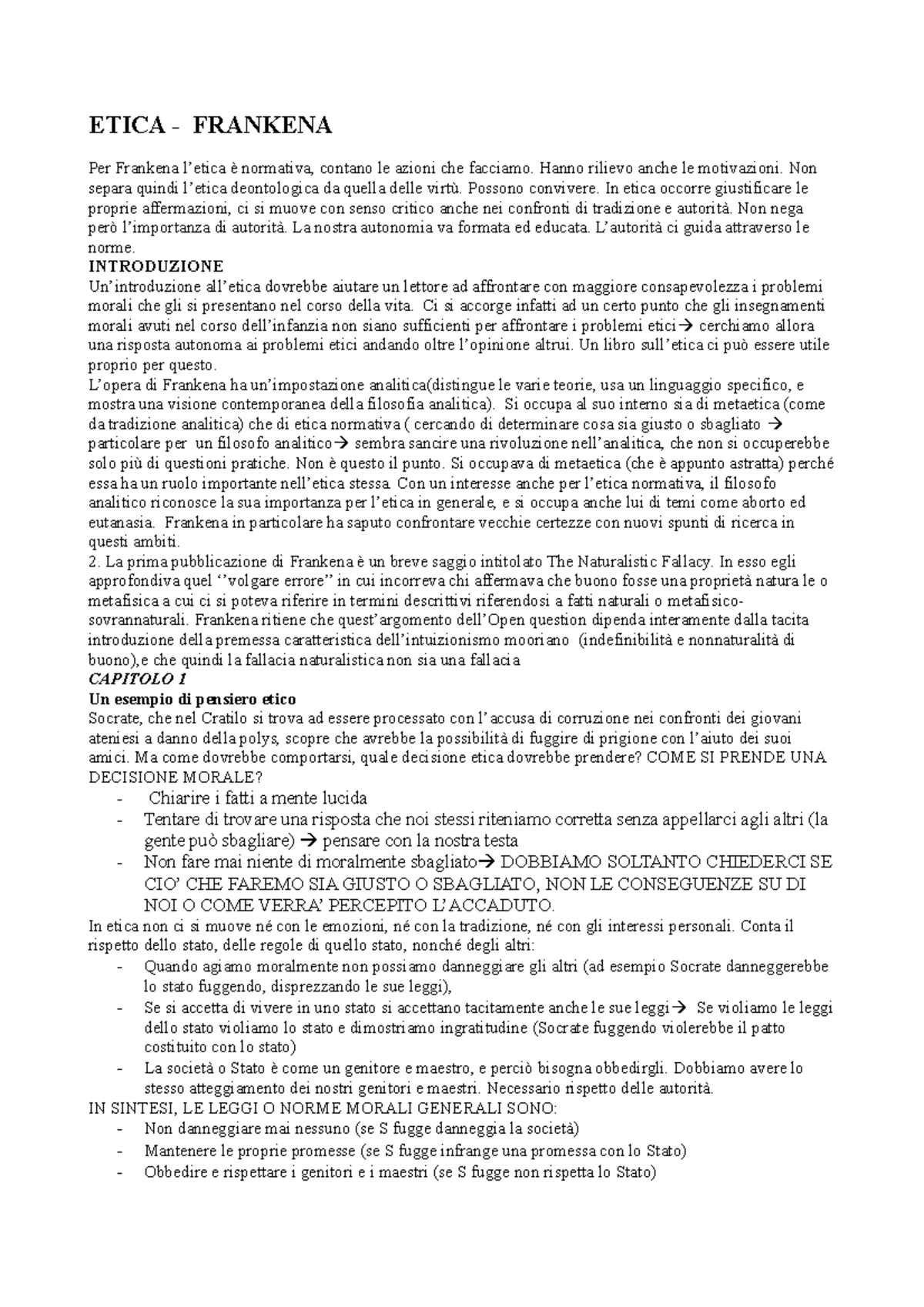 Etica-Frankena - Riassunto - Etica - ETICA - FRANKENA Per Frankena l ...