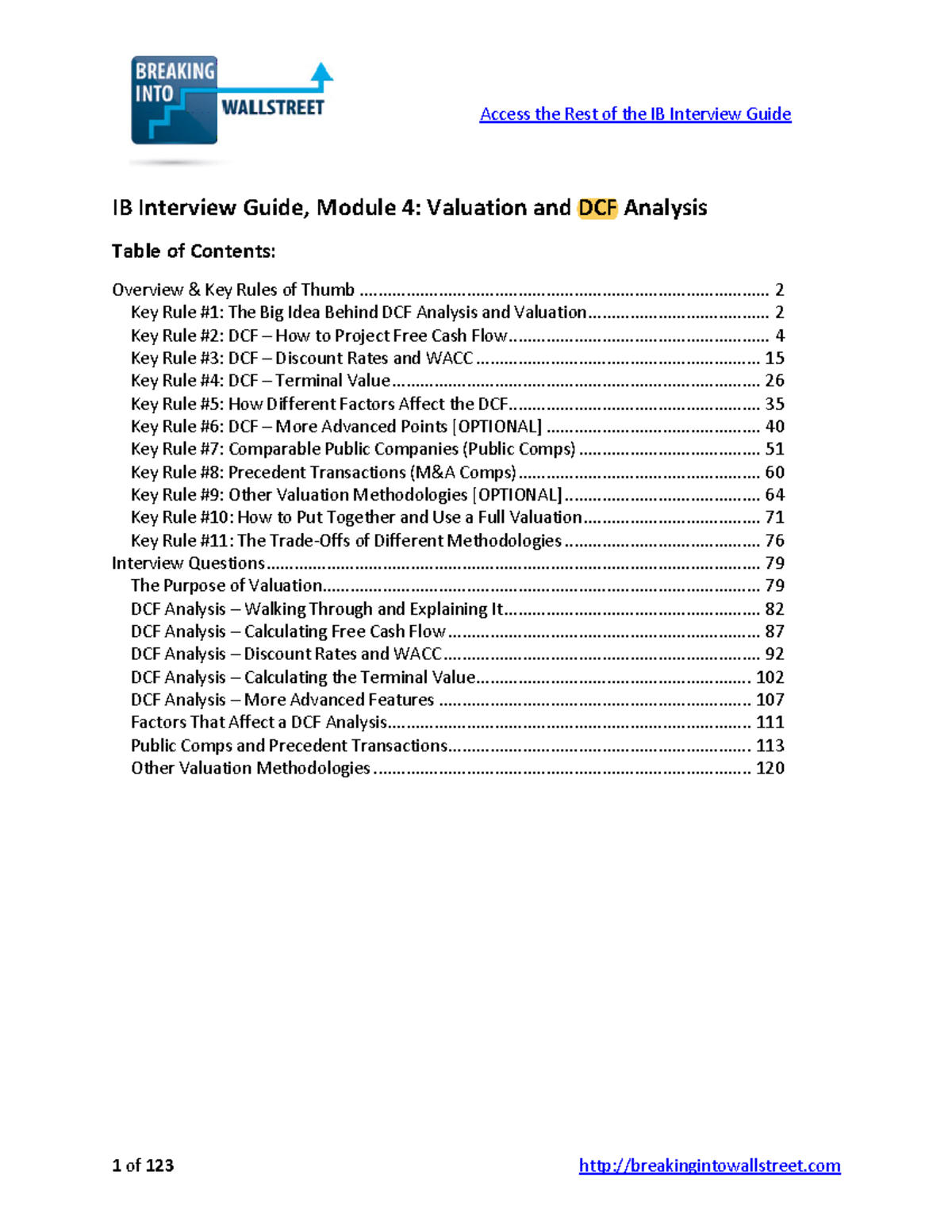 IBIG 04 05 Valuation DCF Analysis - IB Interview Guide, Module 4: Valuation and DCF Analysis ...