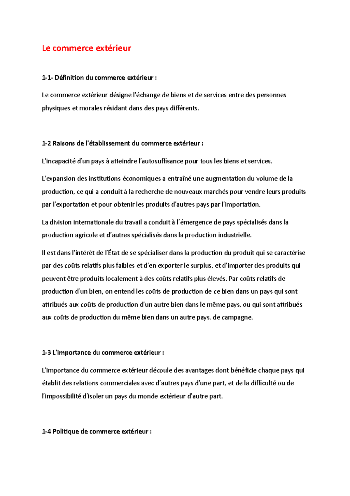 Le commerce extérieur - Le commerce extérieur 1-1- Définition du ...