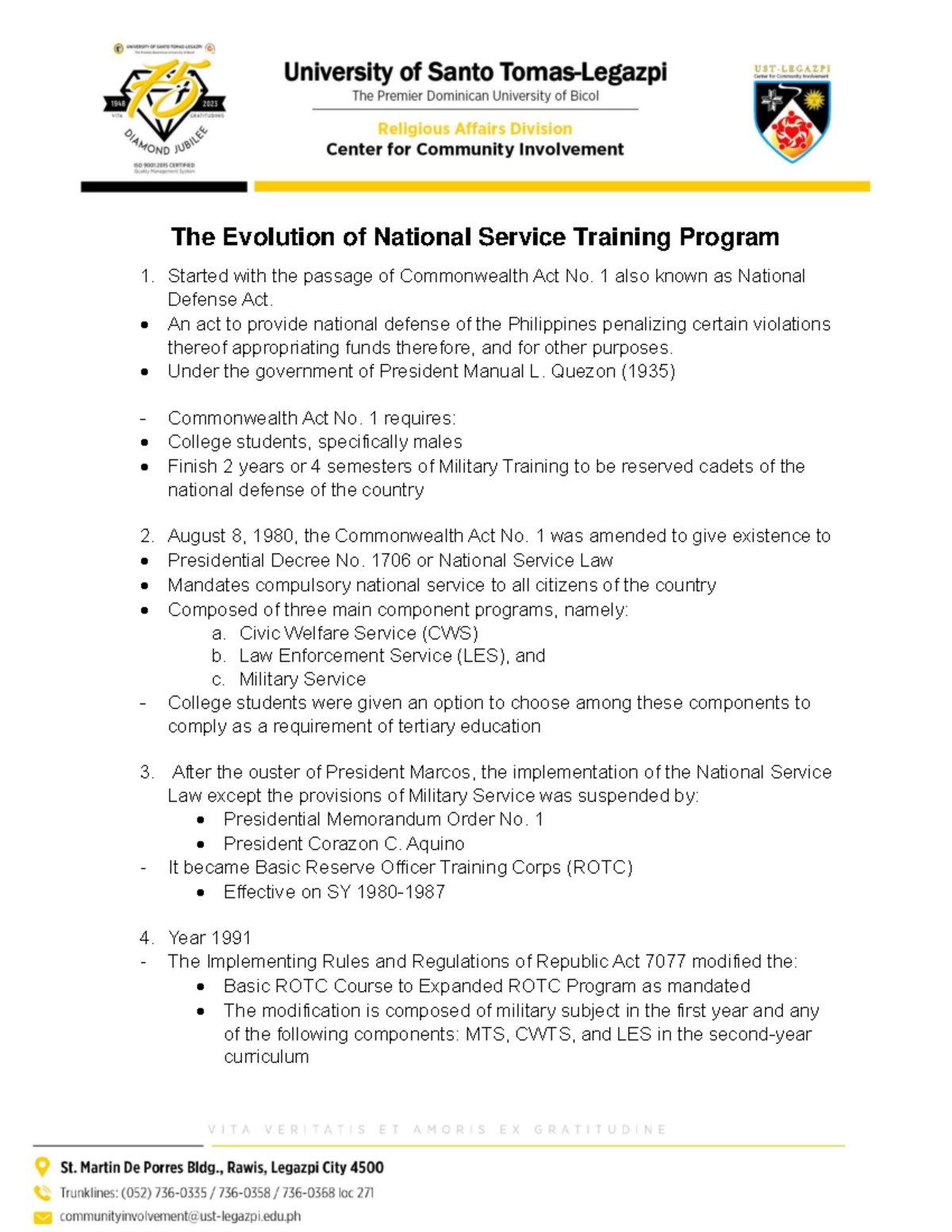 Evolution OF NSTP Prelim - The Evolution of National Service Training ...
