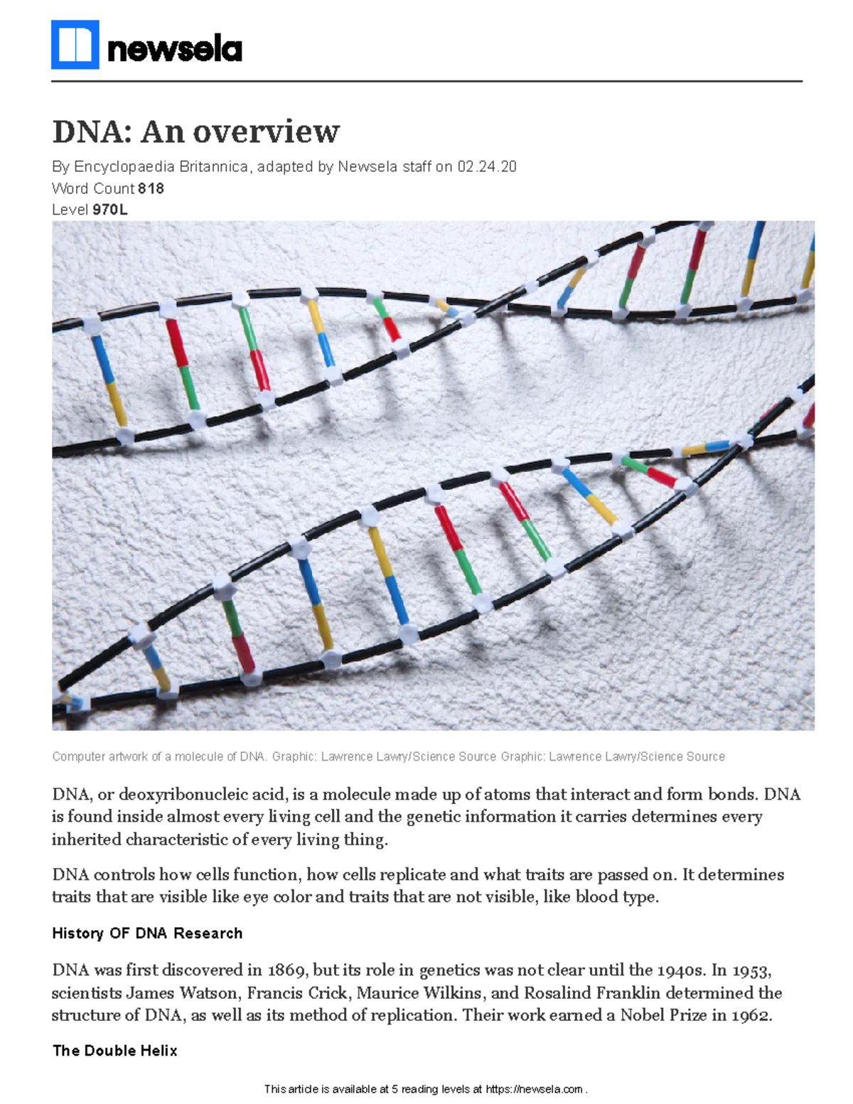 DNA Overview - This article is available at 5 reading levels at newsela ...