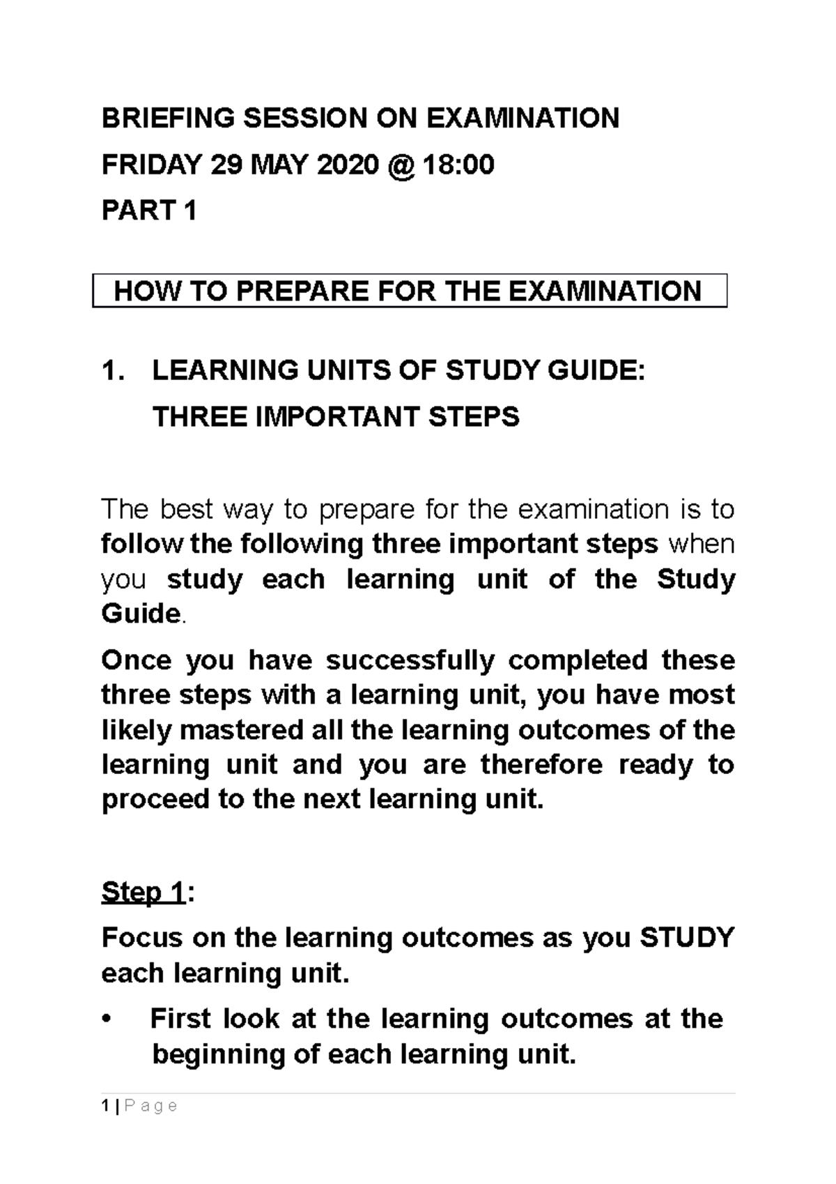 ILW1501 Briefing Session ON Examination PART 1 2 29-05-2020 - BRIEFING ...