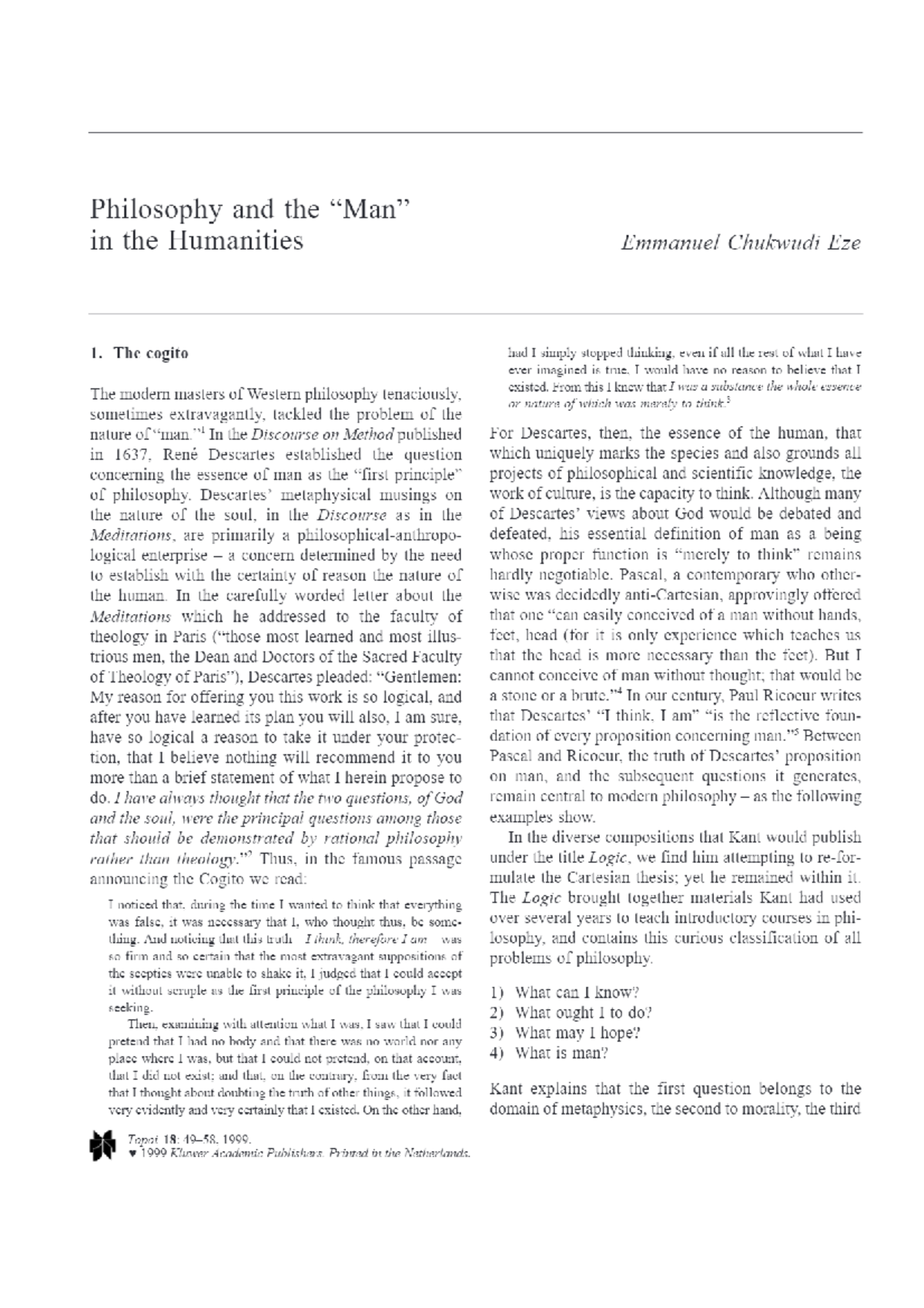 Philosophy and the Man in the Humanities - Philosophy and the in the ...