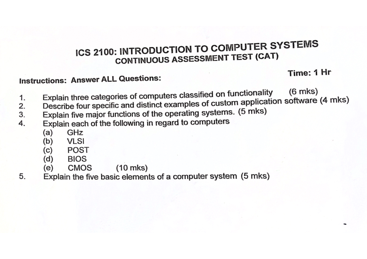 Computer Systems cat - ICS 2100: INTRODUCTION TO COMPUTER SYSTEMS ...