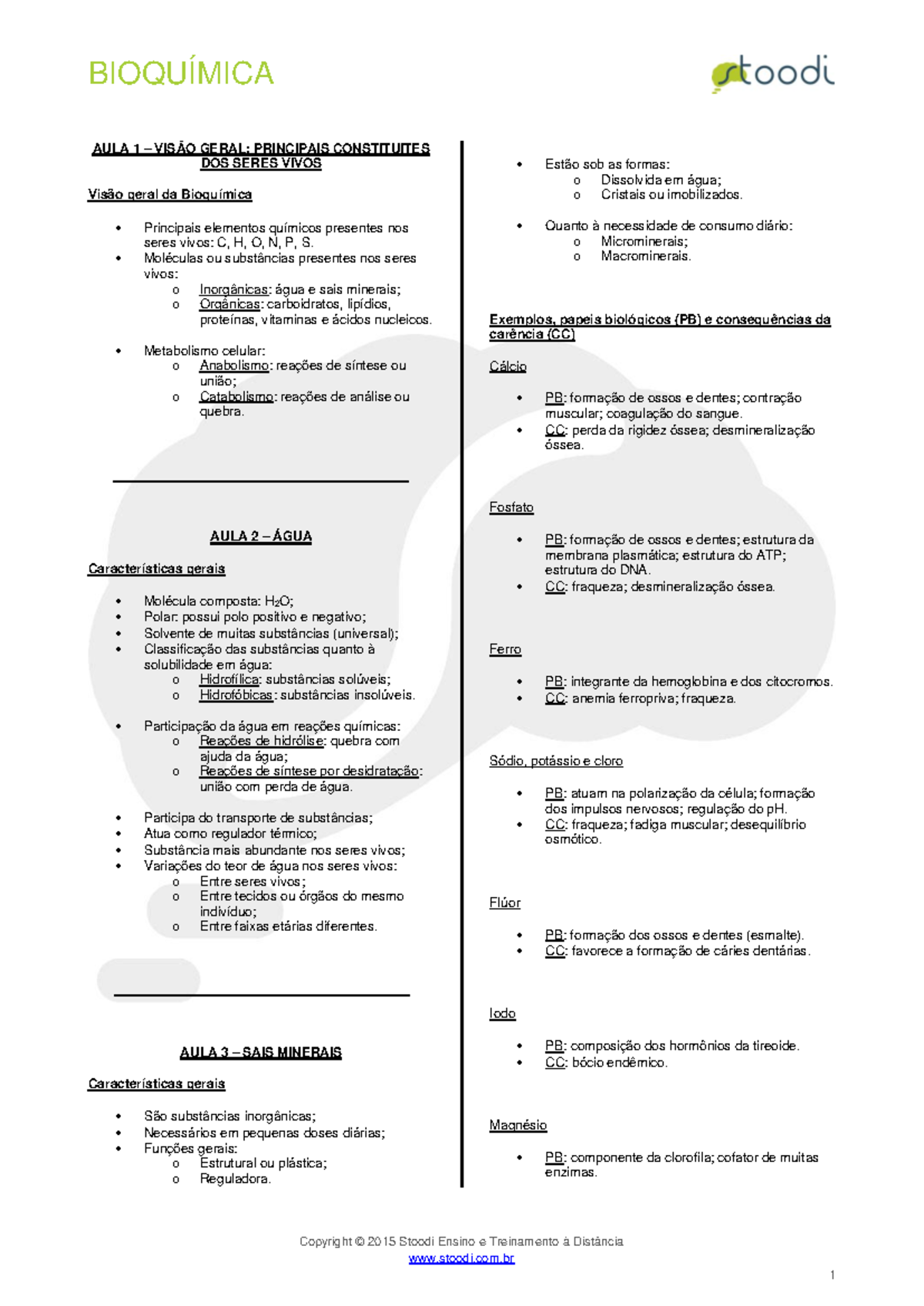 148 Bioquimica - Resumo - Copyright © 2015 Stoodi Ensino e Treinamento ...