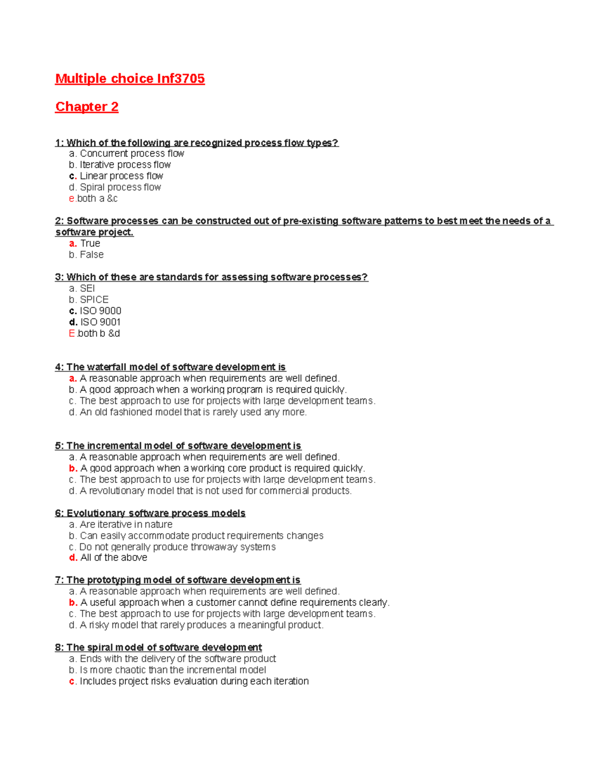 Mcqs of software engeenering - Multiple choice Inf Chapter 2 1: Which ...