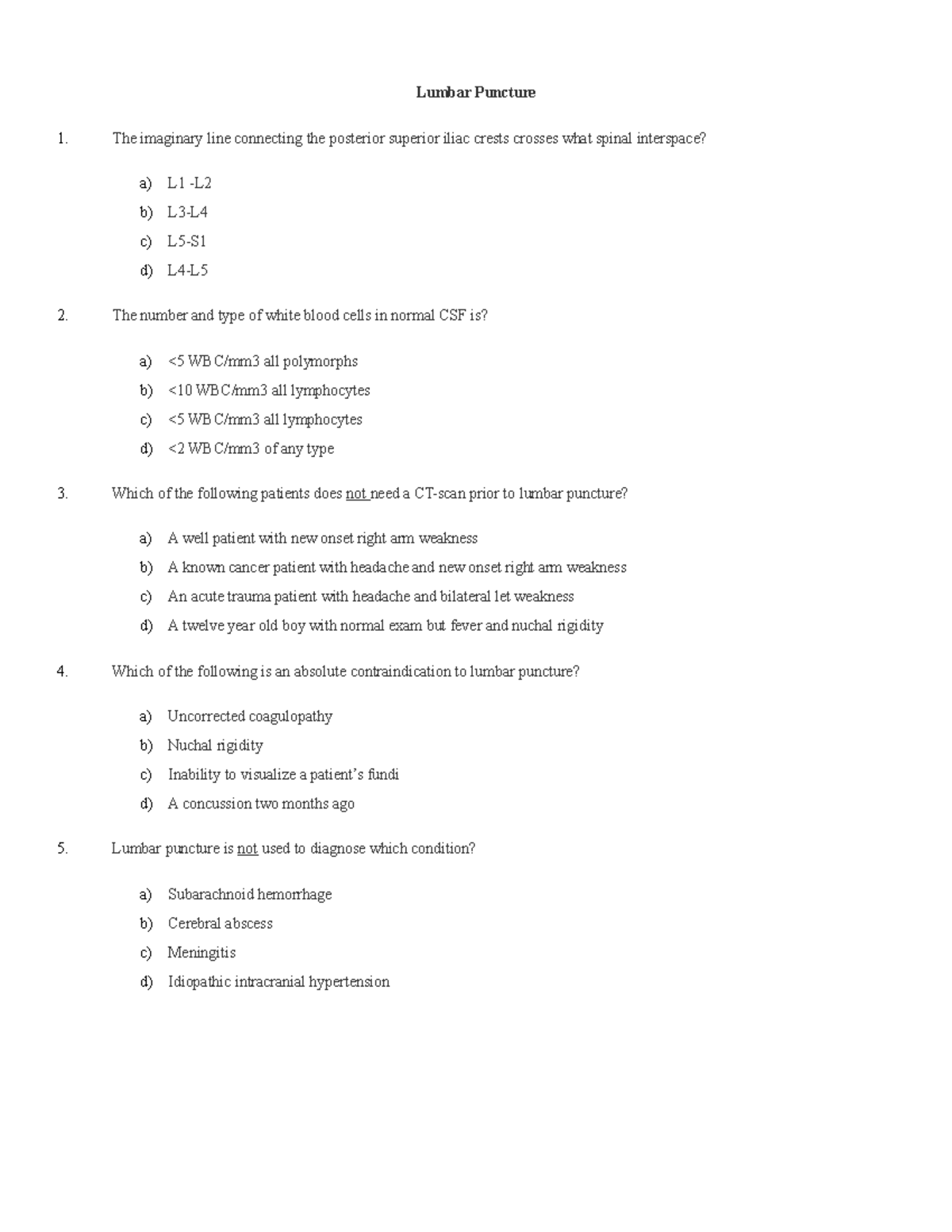 Lumbar Puncture - Notes - Lumbar Puncture The imaginary line connecting ...