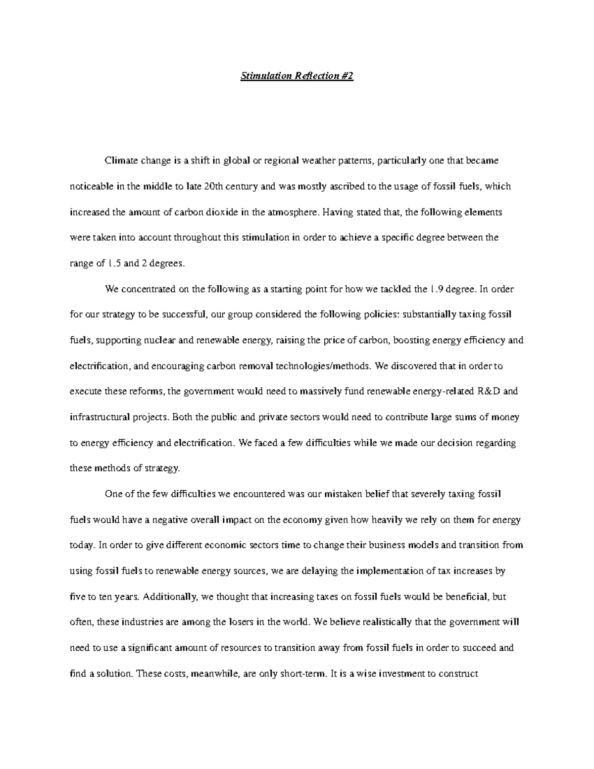 Sustain 2SD3 Reflection#2 - Stimulation Reflection # Climate change is ...