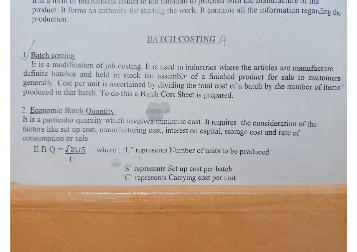 Batch costing - Cost Accounting 2 - Studocu