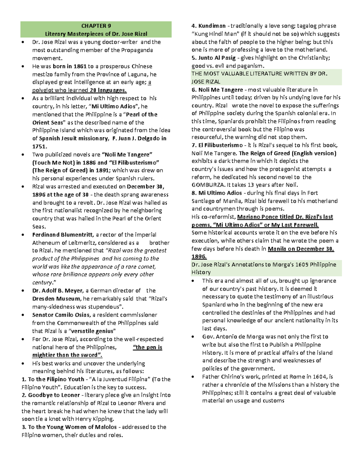 Rizal Module 9 - asdfghjkl; - CHAPTER 9 Literary Masterpieces of Dr. Jose Rizal Dr. Jose Rizal ...