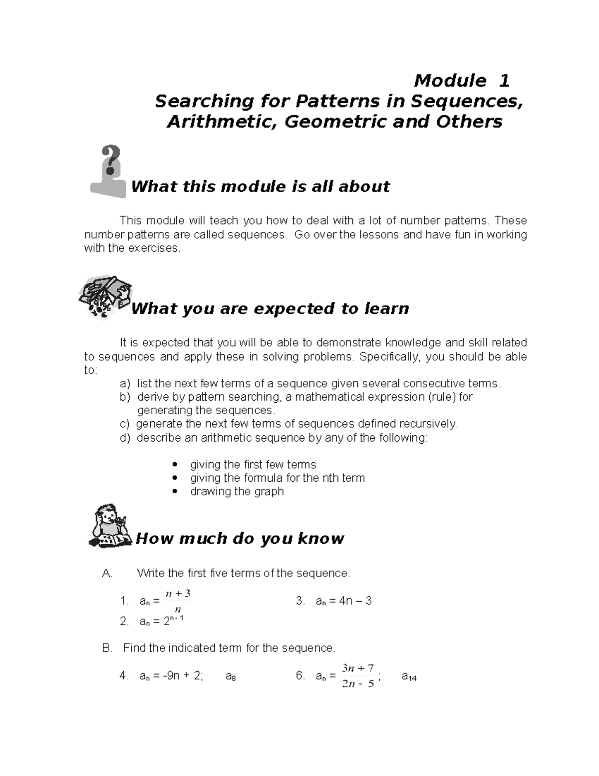Module 1 - Searching for Patterns, Sequence and Series - Module 1 Searching for Patterns in ...
