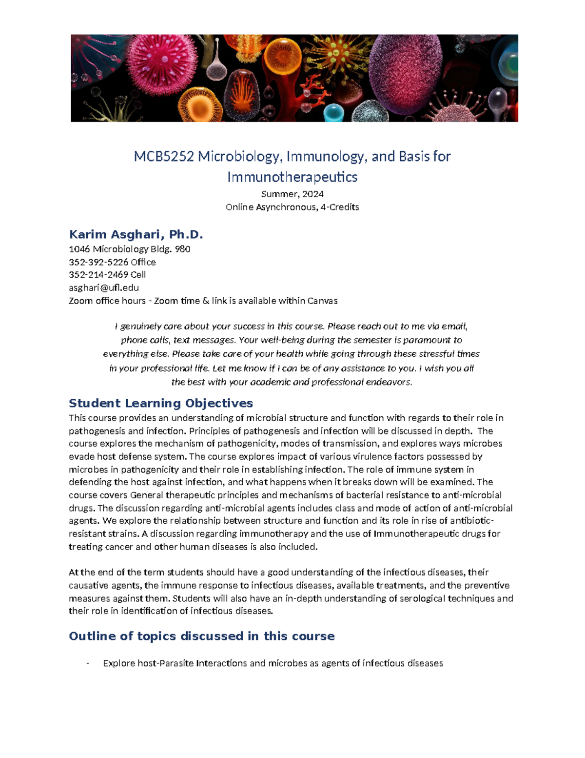 MCB5252 syllabus - Summary Microbio/Immun Therap - MCB5252 Microbiology ...