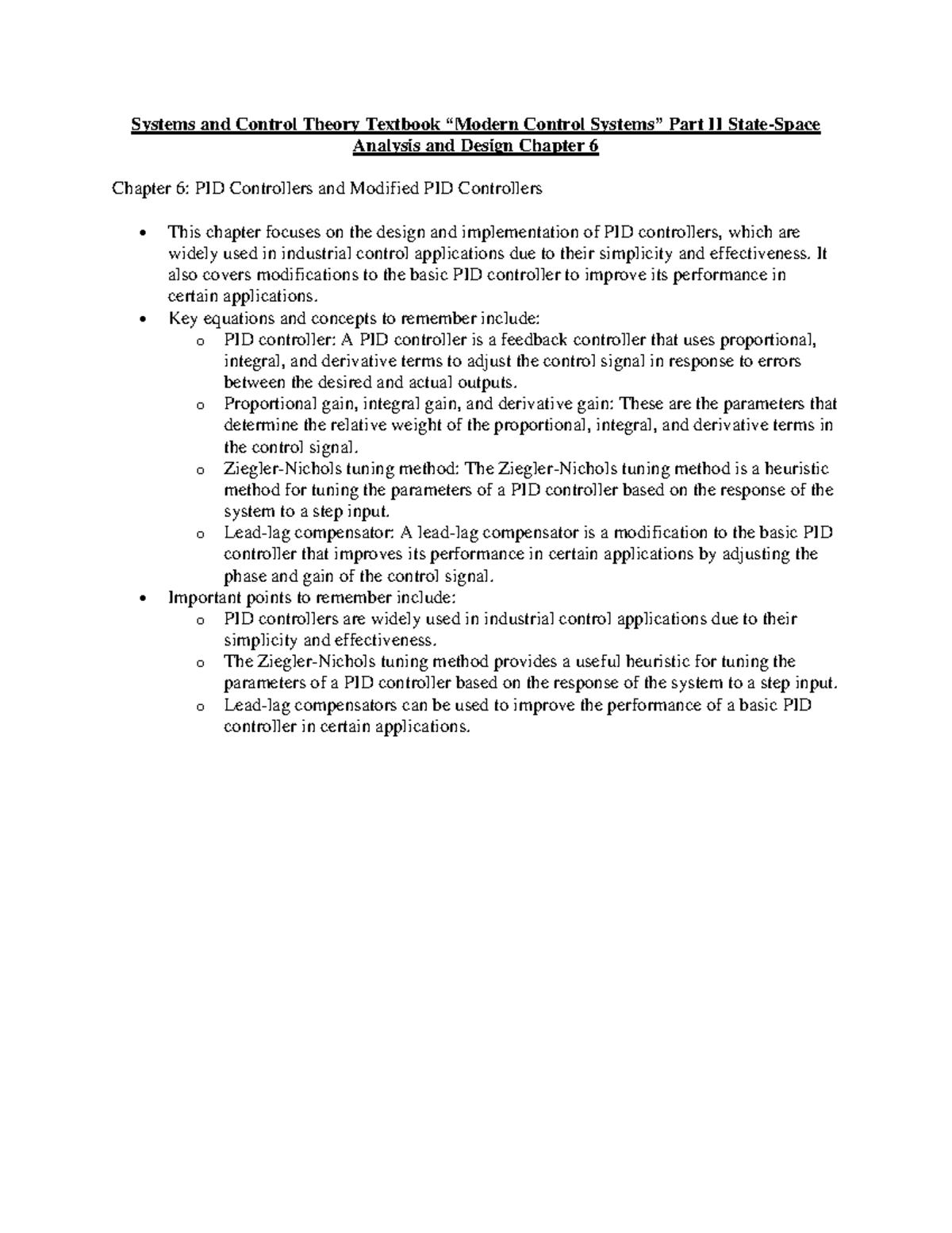 Systems and Control Theory Textbook “Modern Control Systems” Part II State-Space Analysis and ...