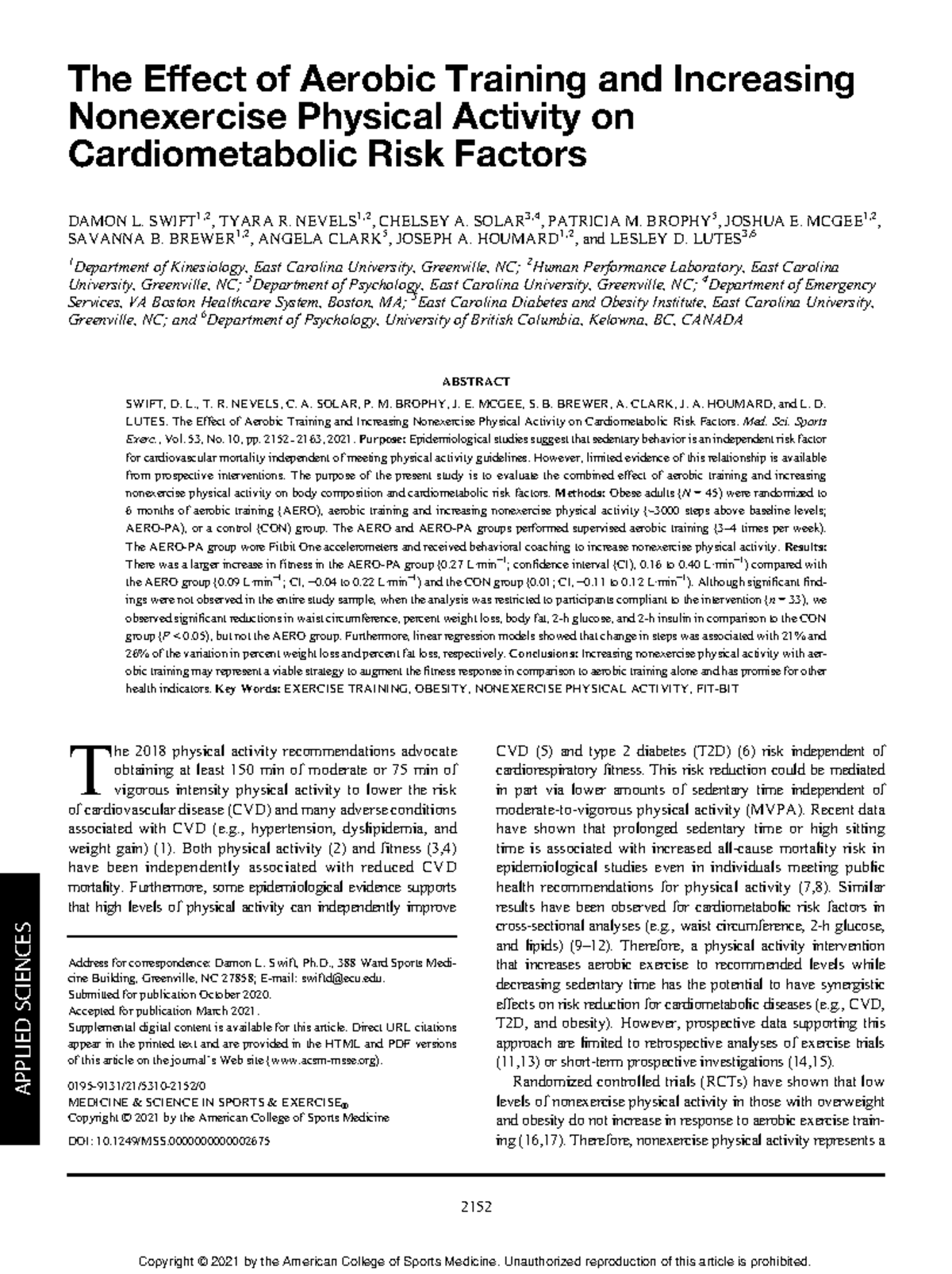 The Effect of Aerobic Training and Increasing - The Effect of Aerobic ...