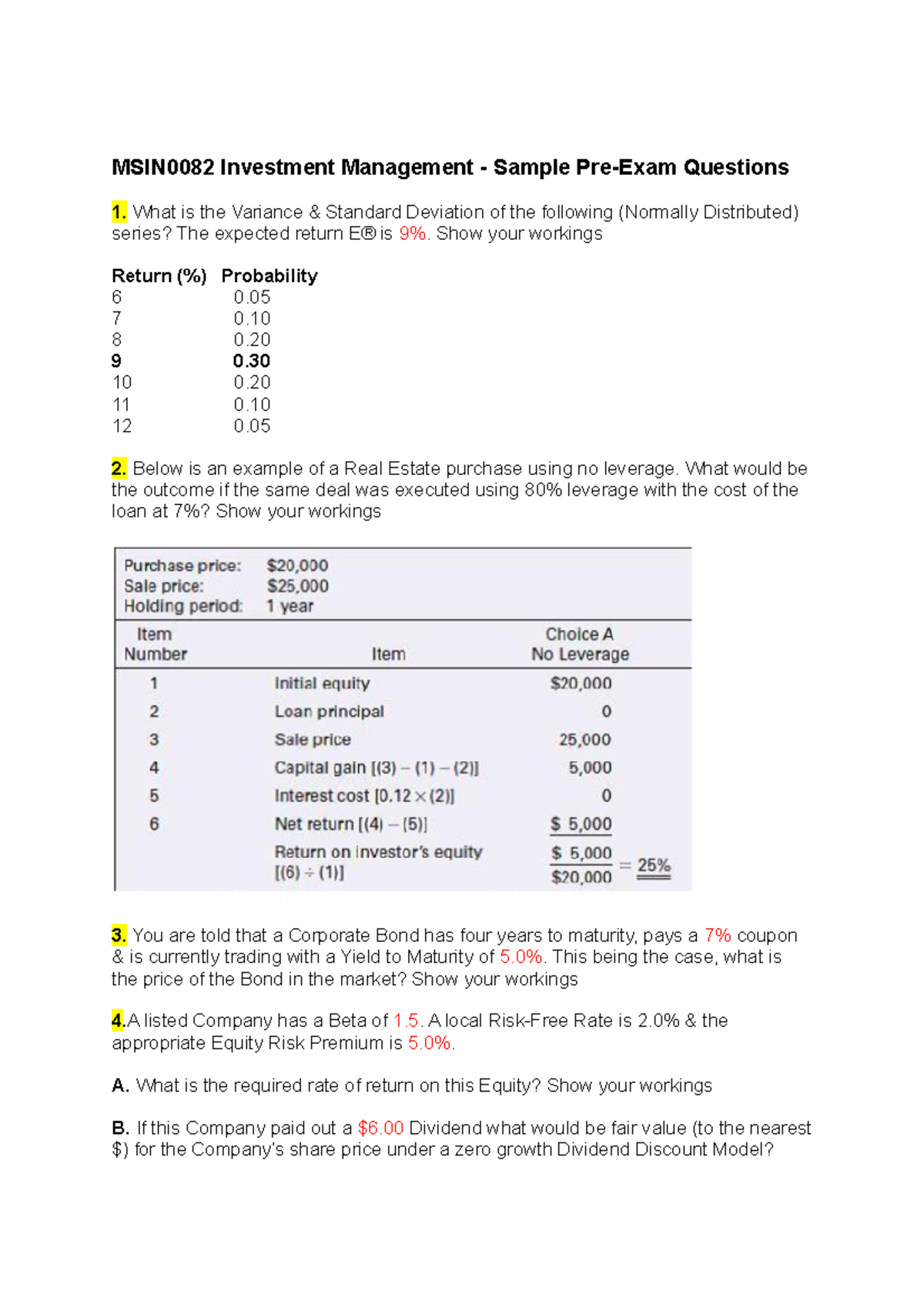 Im practice - MSIN0082 Investment Management - Sample Pre-Exam ...
