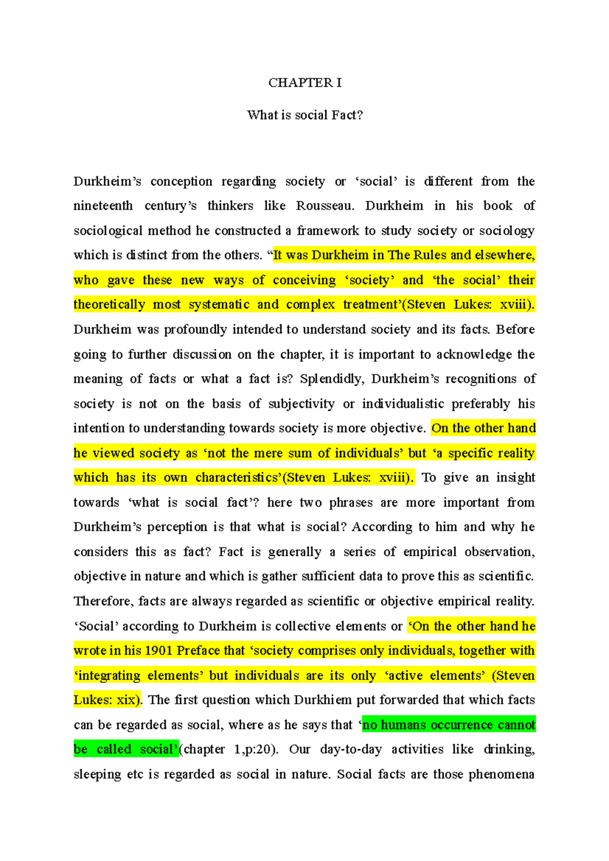 Chapter I Rules of sociological method - CHAPTER I What is social Fact ...