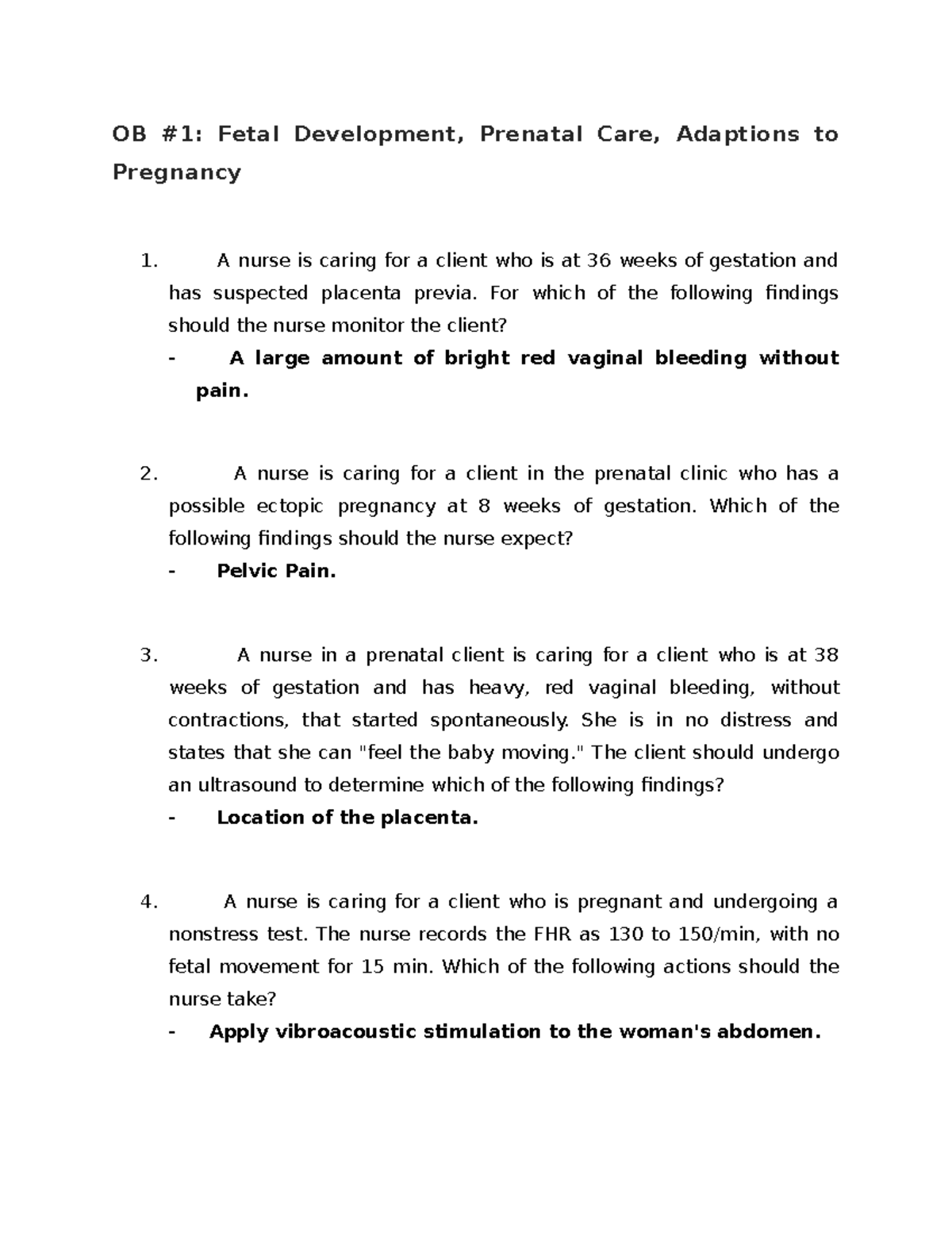 OB #1 Review Term 3 - OB #1: Fetal Development, Prenatal Care ...