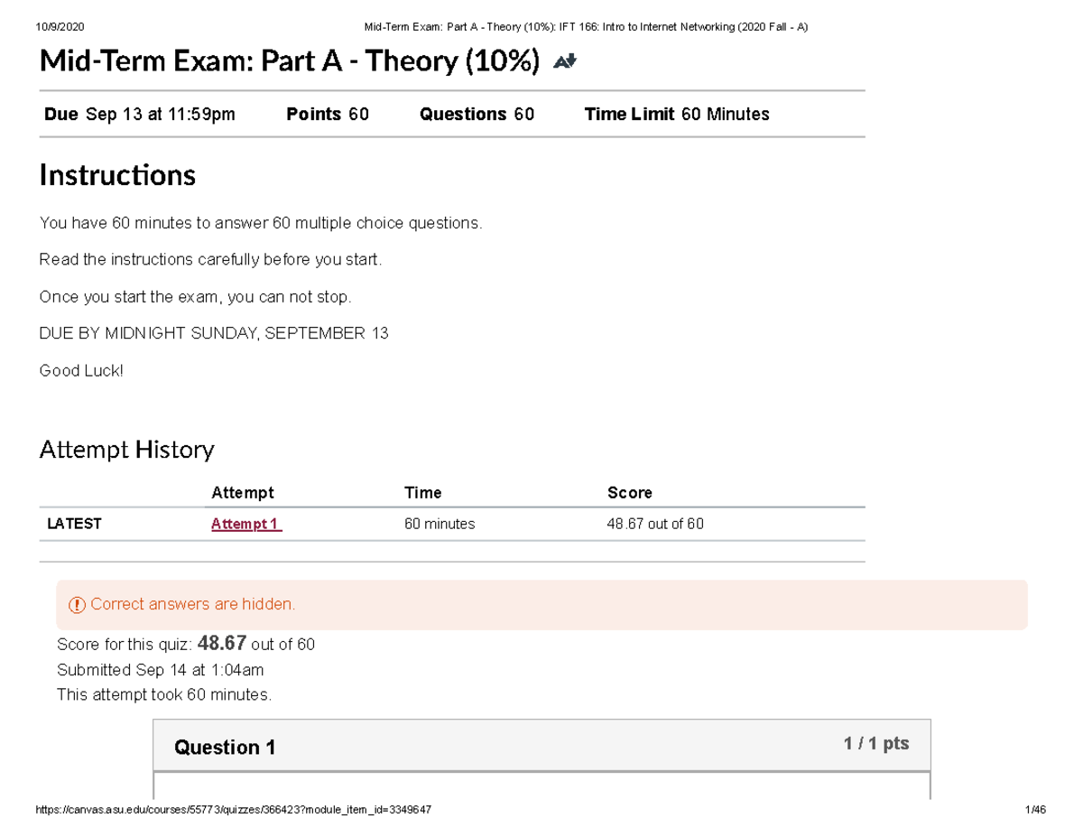 Mid Term Exam Part A Theory 10 IFT 166 Intro to Internet Networking ...