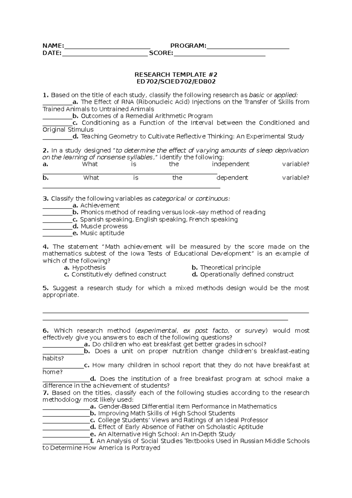 research in teaching - NAME:_____________________________ PROGRAM