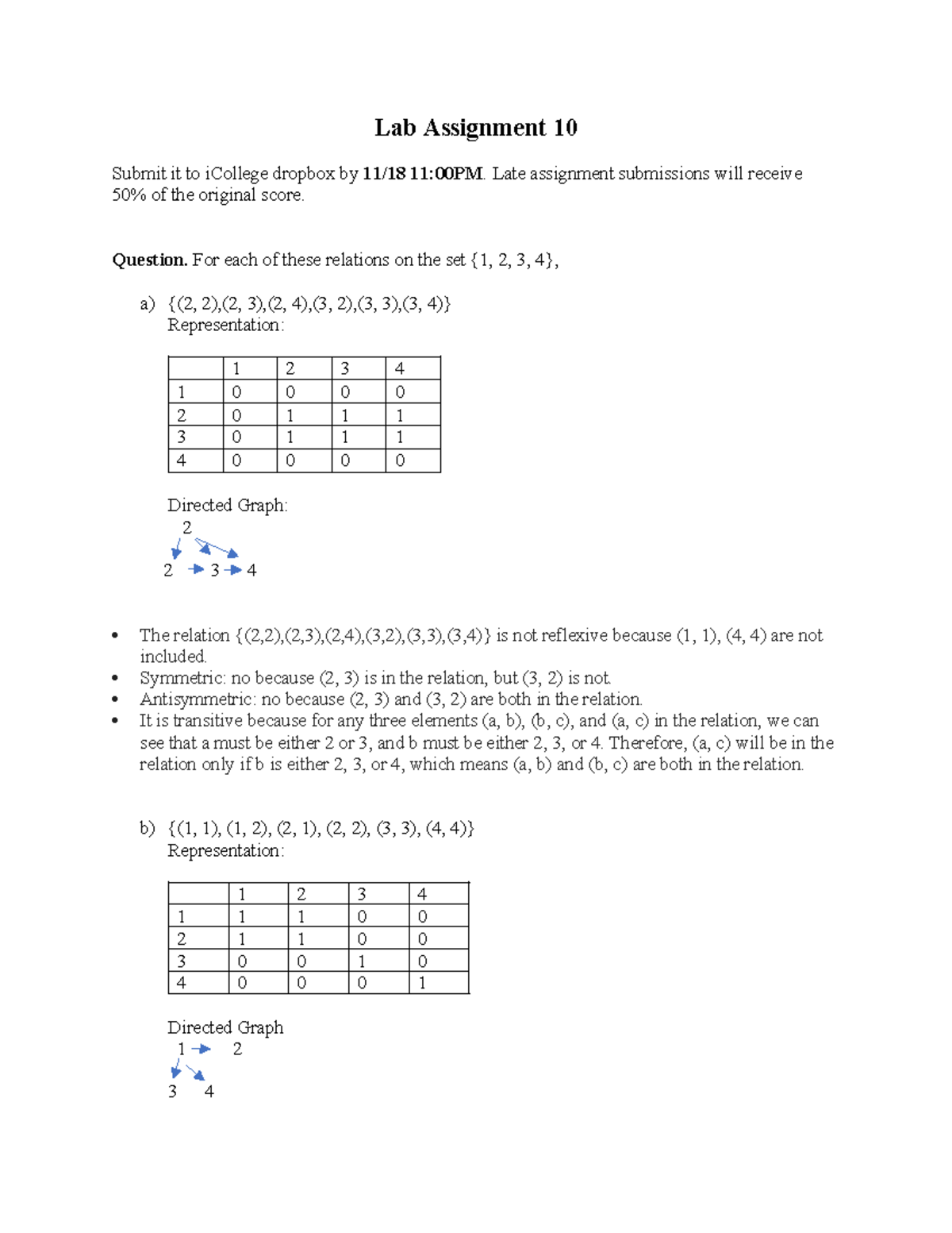 Lab Assignment 10 - Late assignment submissions will receive 50% of the original score. Question ...