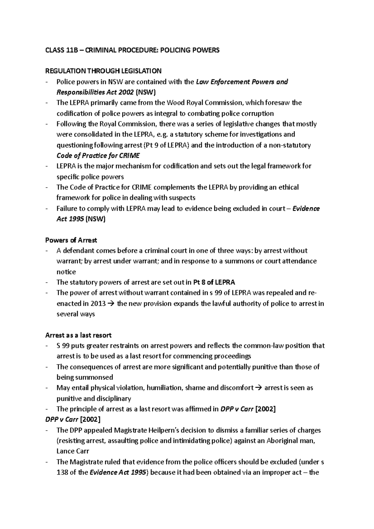 Criminal Procedure: Policing Powers - CLASS 11B – CRIMINAL PROCEDURE ...