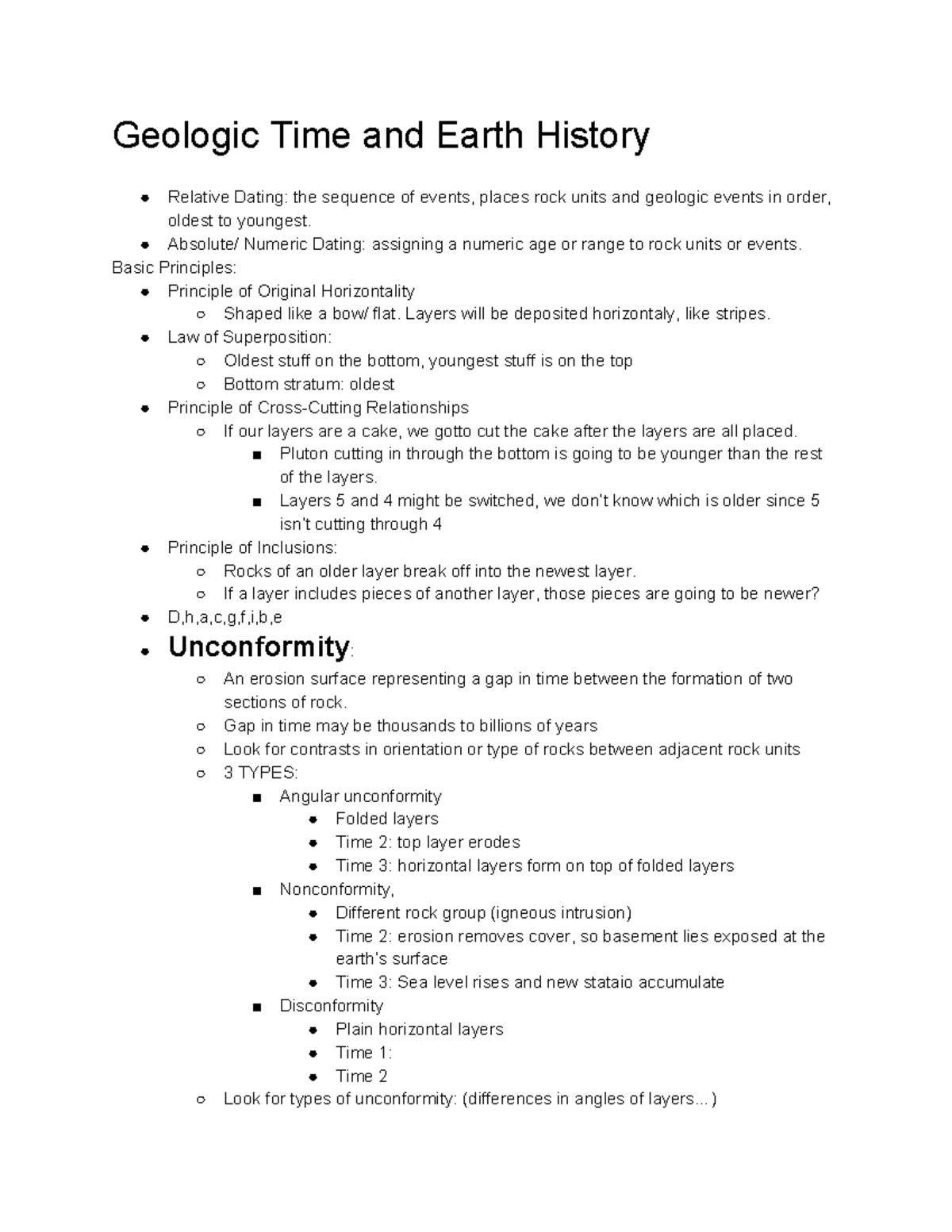 Geol. Module 5 notes - Geologic Time and Earth History Relative Dating ...
