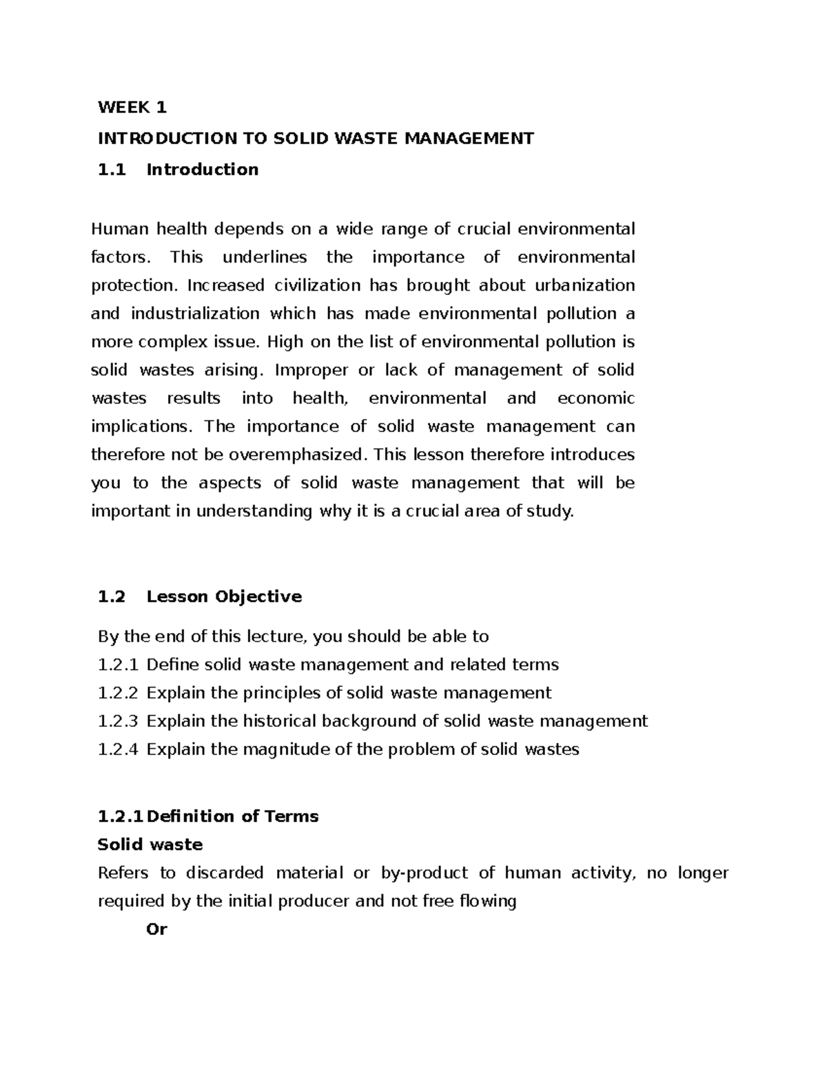 Introduction to solid waste management - WEEK 1 INTRODUCTION TO SOLID ...