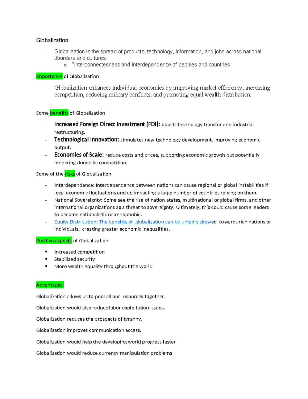 Globalization - 1 - Reviewer - Globalization - Globalization is the ...