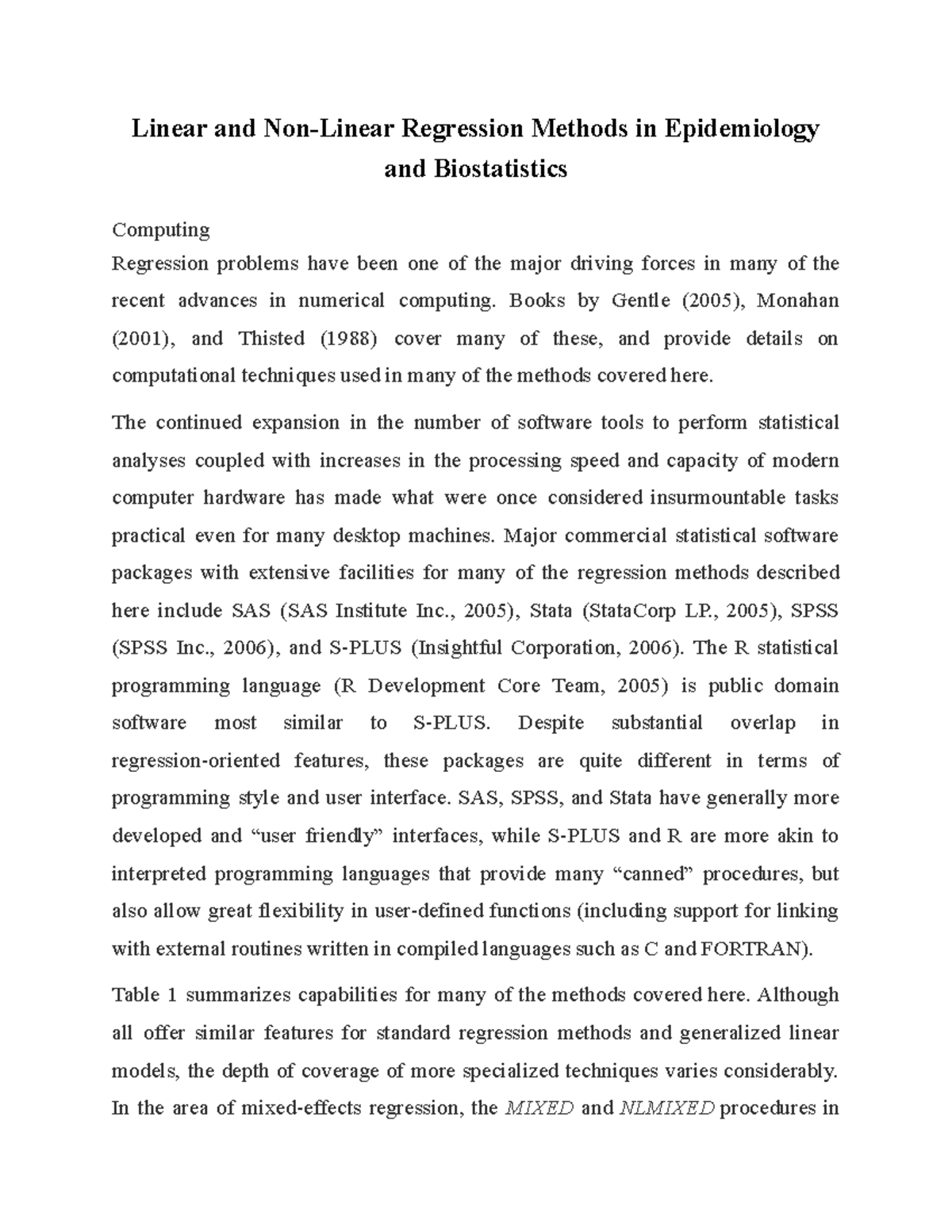 Linear And Non Linear Regression Methods In Epidemiology And Biostatistics Linear And Non