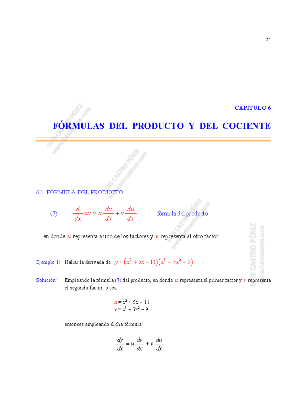5 derivada producto y cociente - 67 CAPÍTULO 6 FÓRMULAS DEL PRODUCTO Y ...