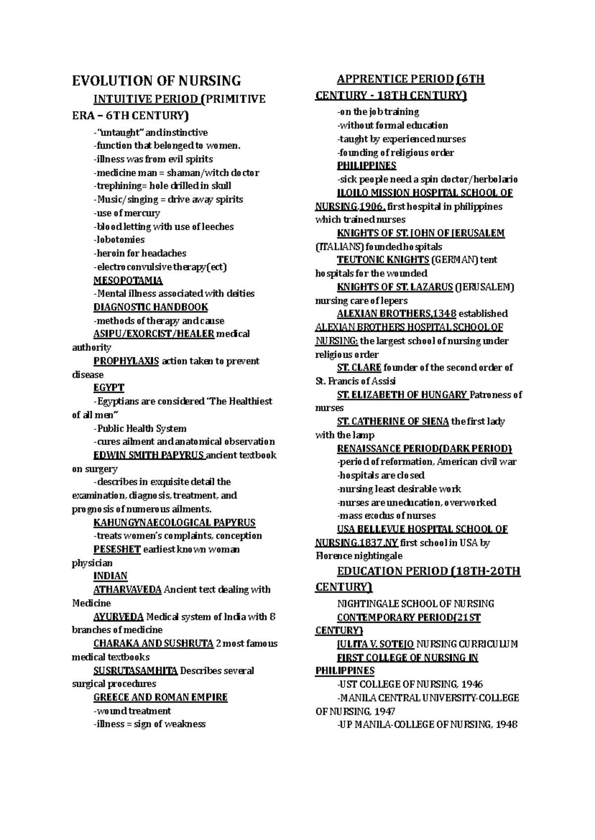 Tfnn - hjhvhjv - EVOLUTION OF NURSING INTUITIVE PERIOD (PRIMITIVE ERA – 6TH CENTURY) - “untaught ...