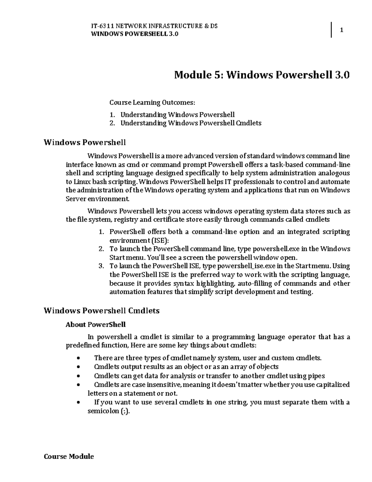 W002 Lesson 5 Power Shell 3.0 - Module - IT-6311 NETWORK INFRASTRUCTURE ...